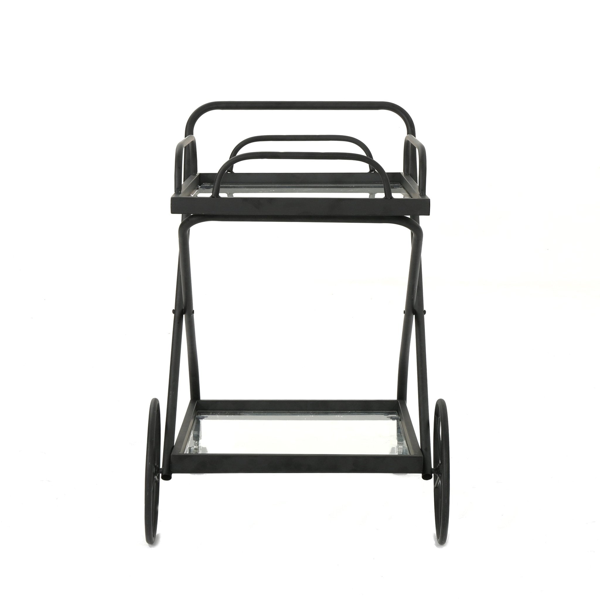 Allegro Outdoor Bar Cart with 2 Tempered Glass Shelves and Metal Frame ...