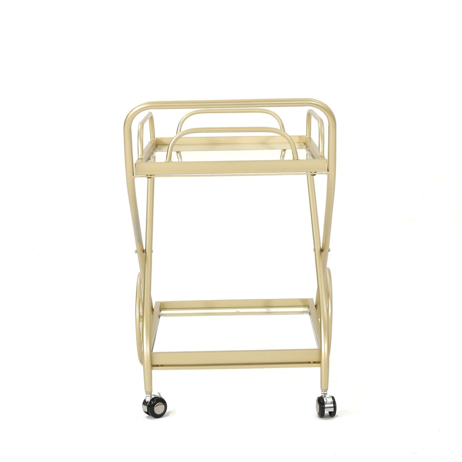 Allegro Outdoor Bar Cart with 2 Tempered Glass Shelves and Metal Frame ...