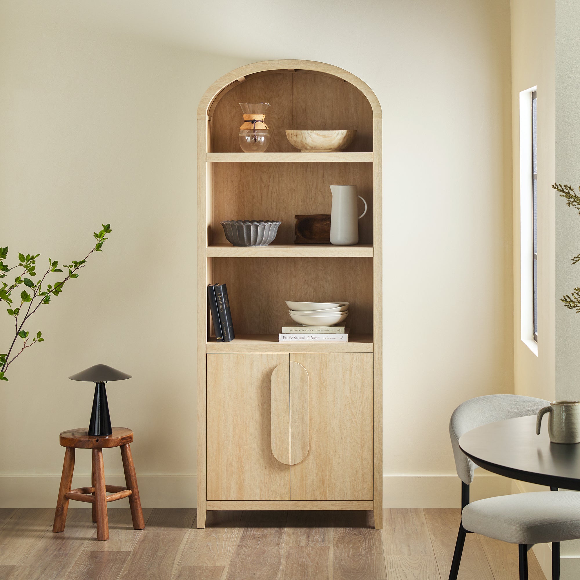 Arched Bookcase with 3 Spacious Shelves and Lower Doors by Walker ...