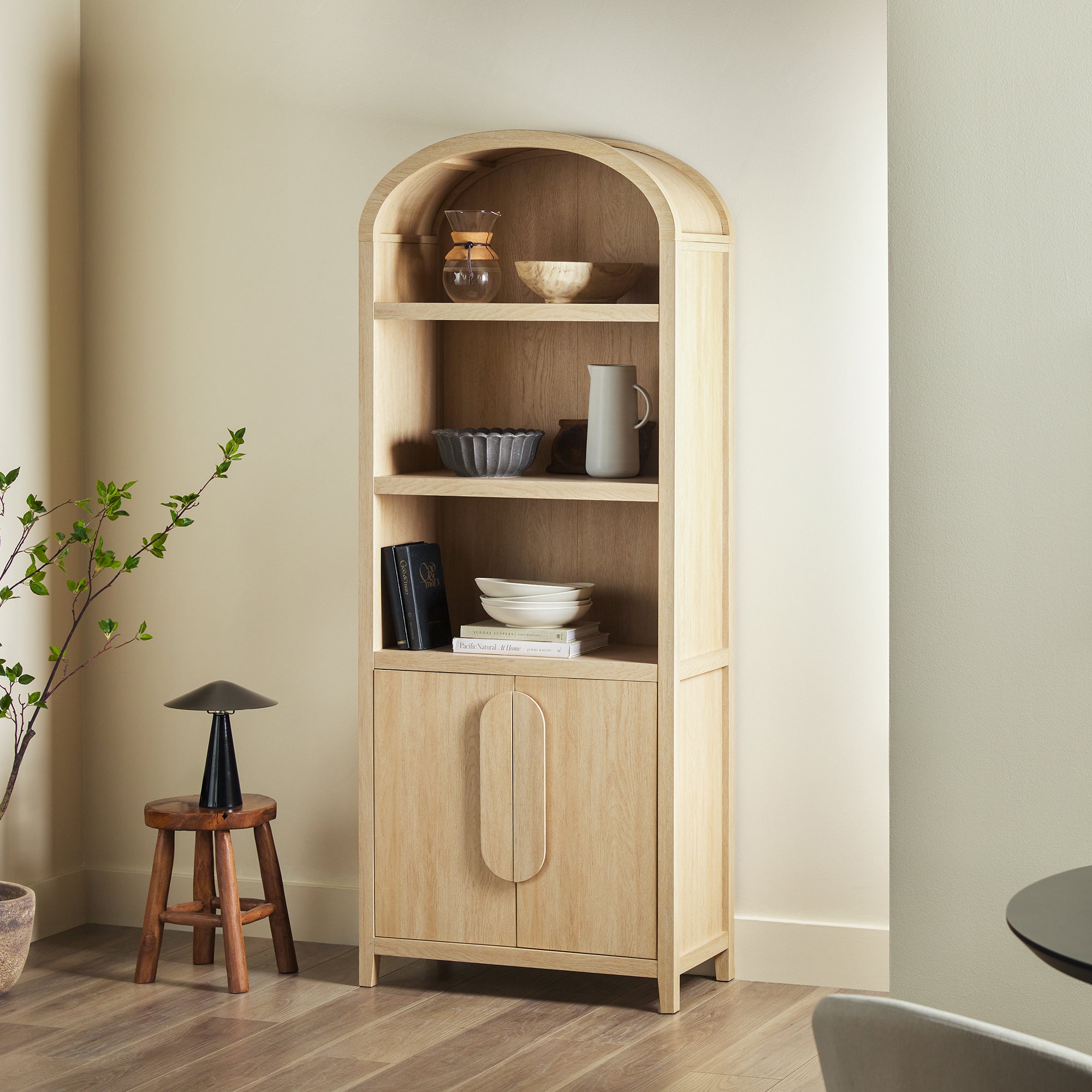 Arched Bookcase with 3 Spacious Shelves and Lower Doors by Walker ...