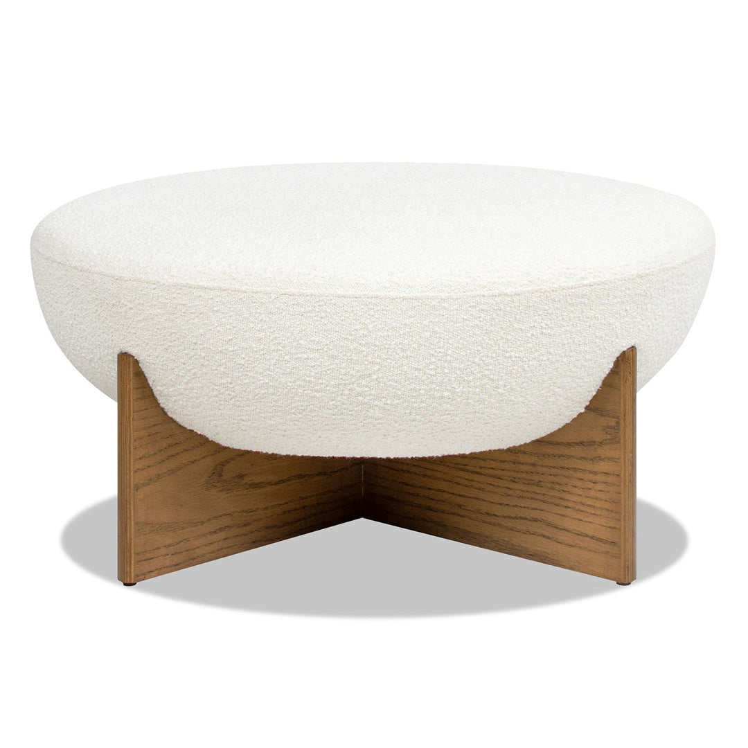 Aviation Round Upholstered Cocktail Ottoman with Natural Wood Base - Pier 1