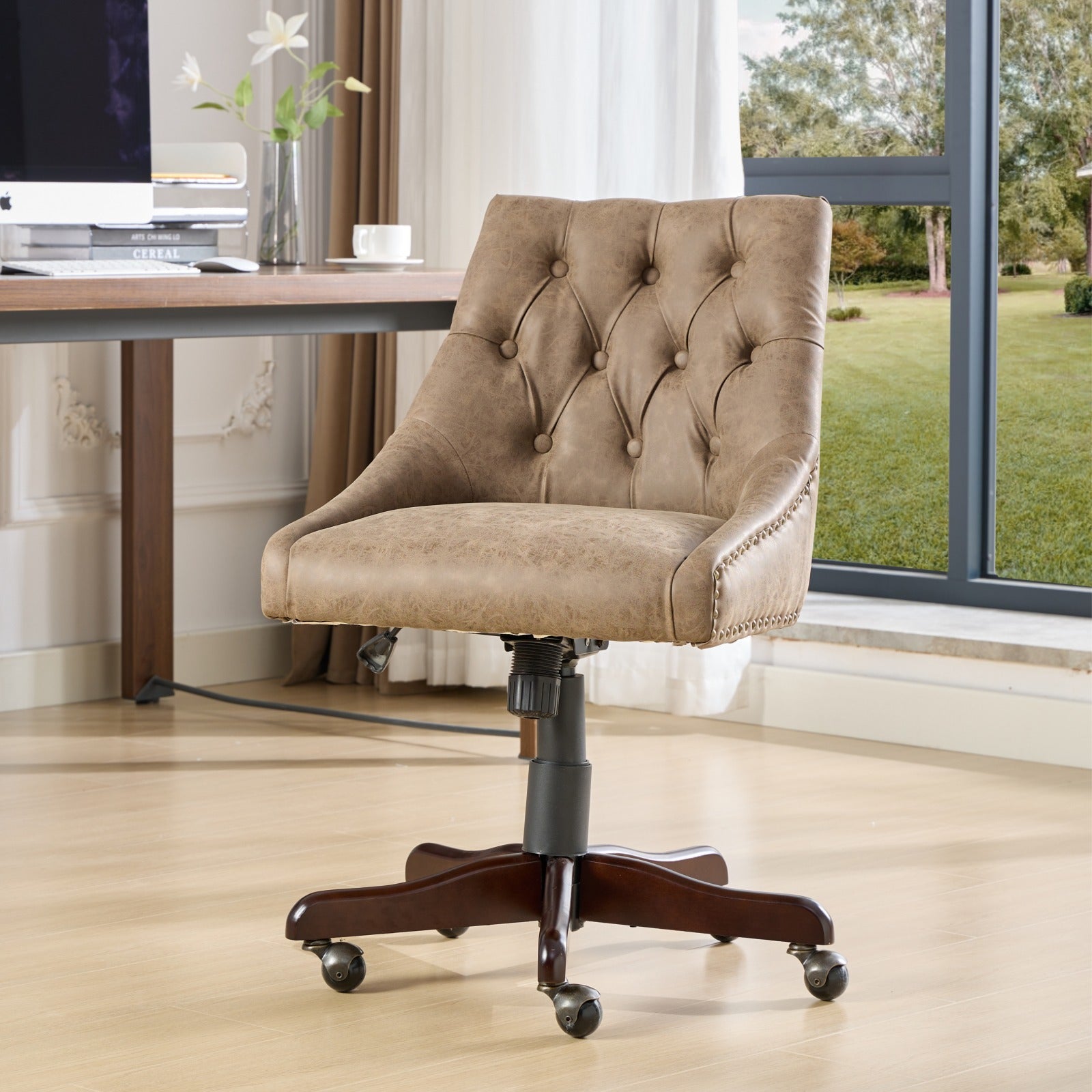 Sheepskin Pattern Fabric Home Office Chair with Lift, Swivel and Recli ...