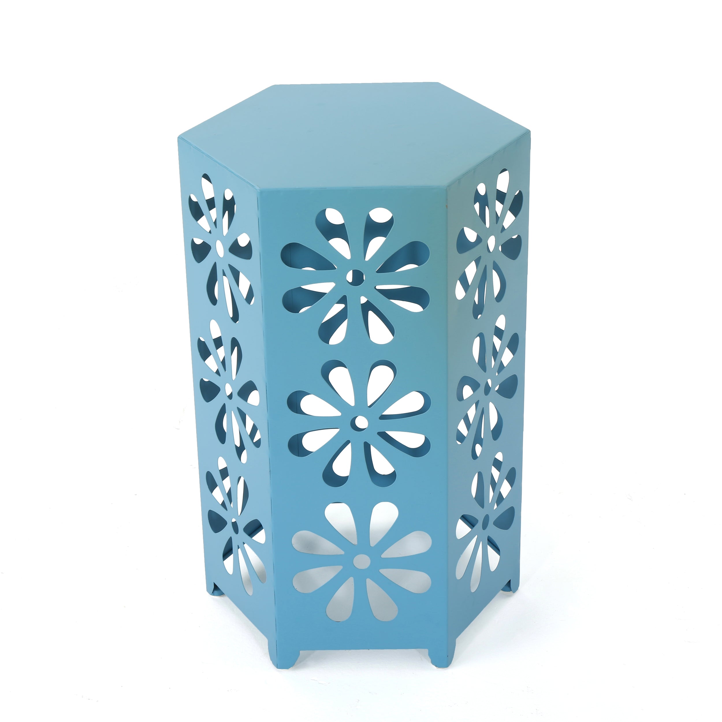 Outdoor Side Table with Floral Pattern and Iron Frame - Pier 1
