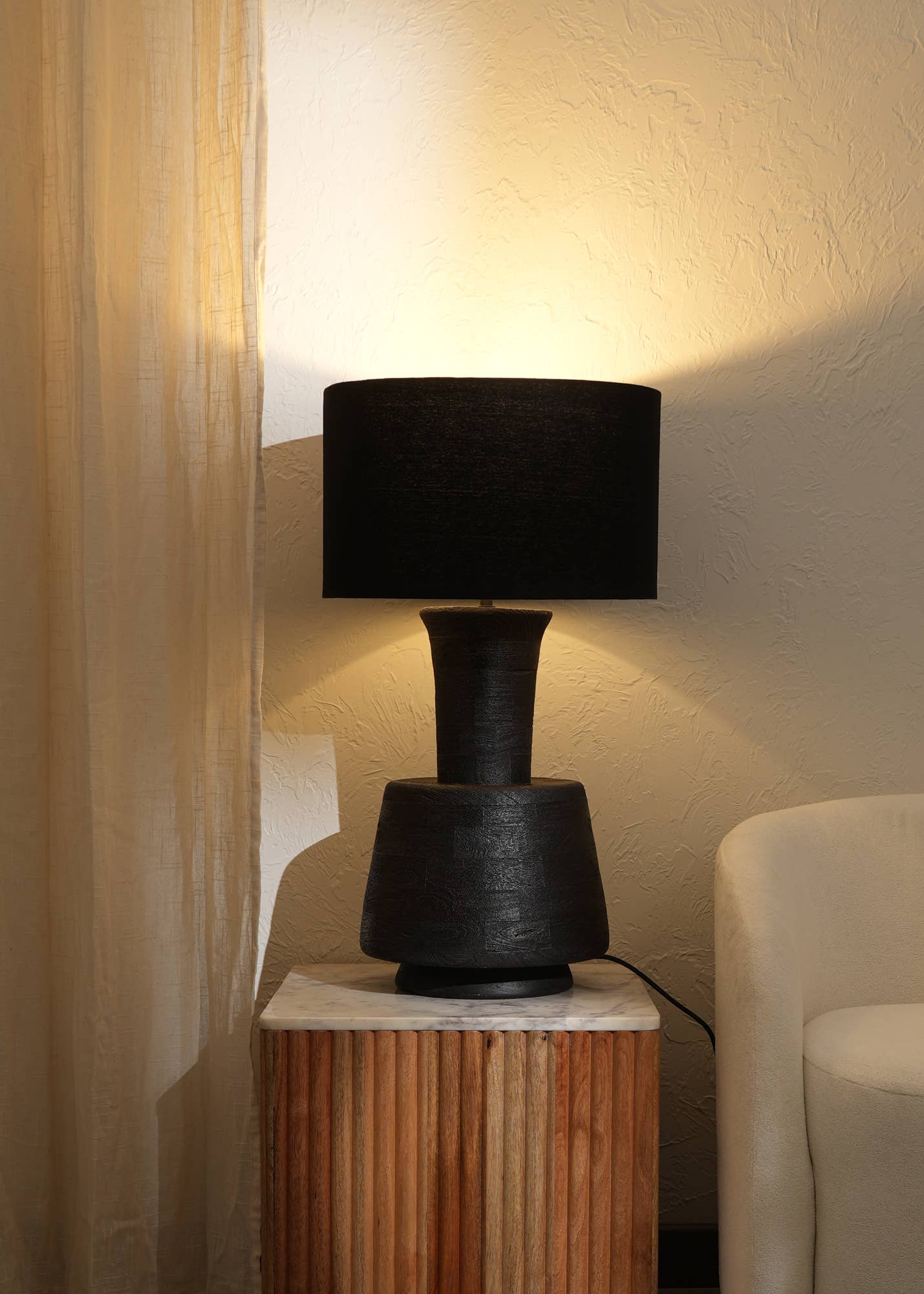 Decorative Table Lamp with Wooden Base-16.5X16.5X29" - Pier 1