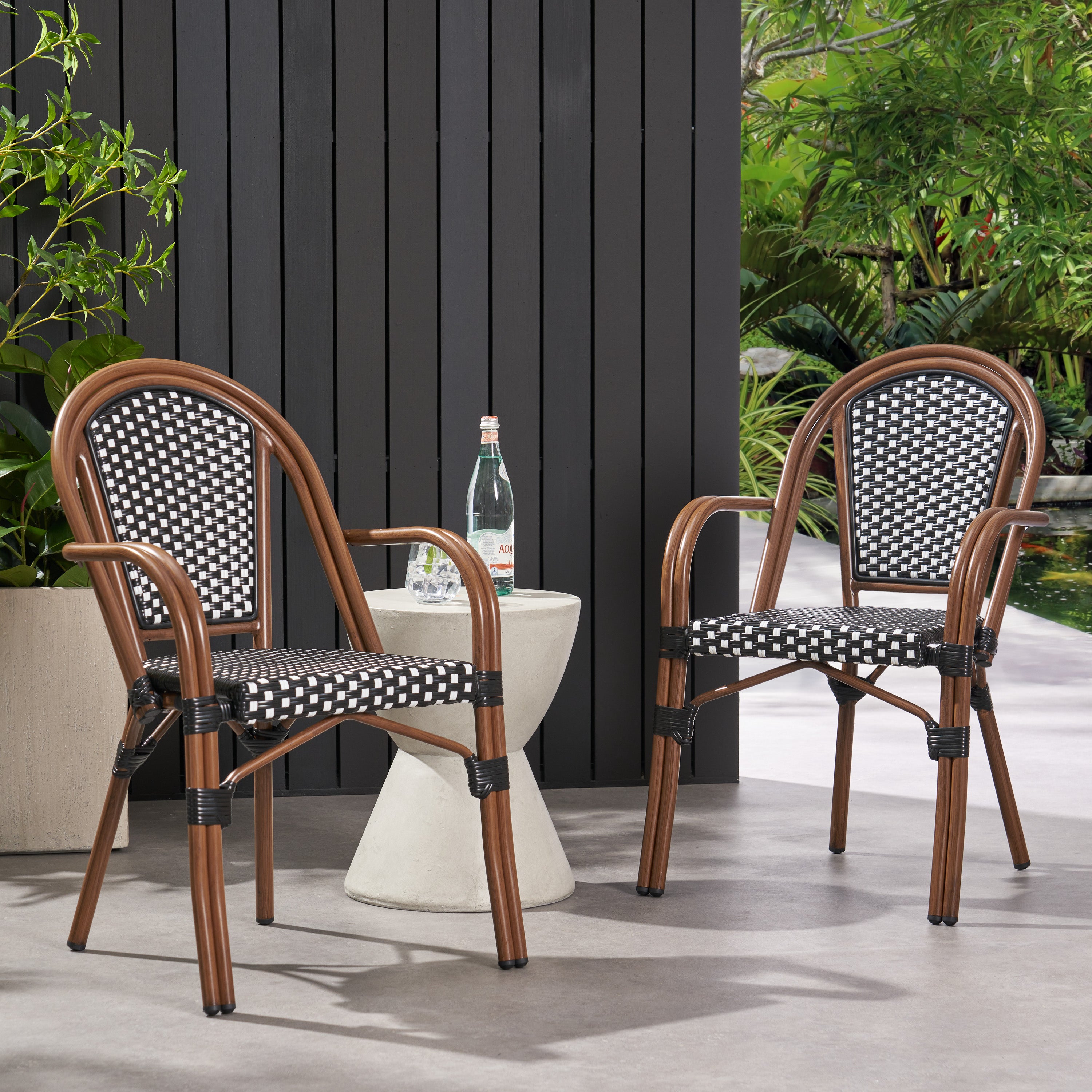 Crowned Wicker Bistro Chair with Checkered Pattern and Curved Arms, Set ...