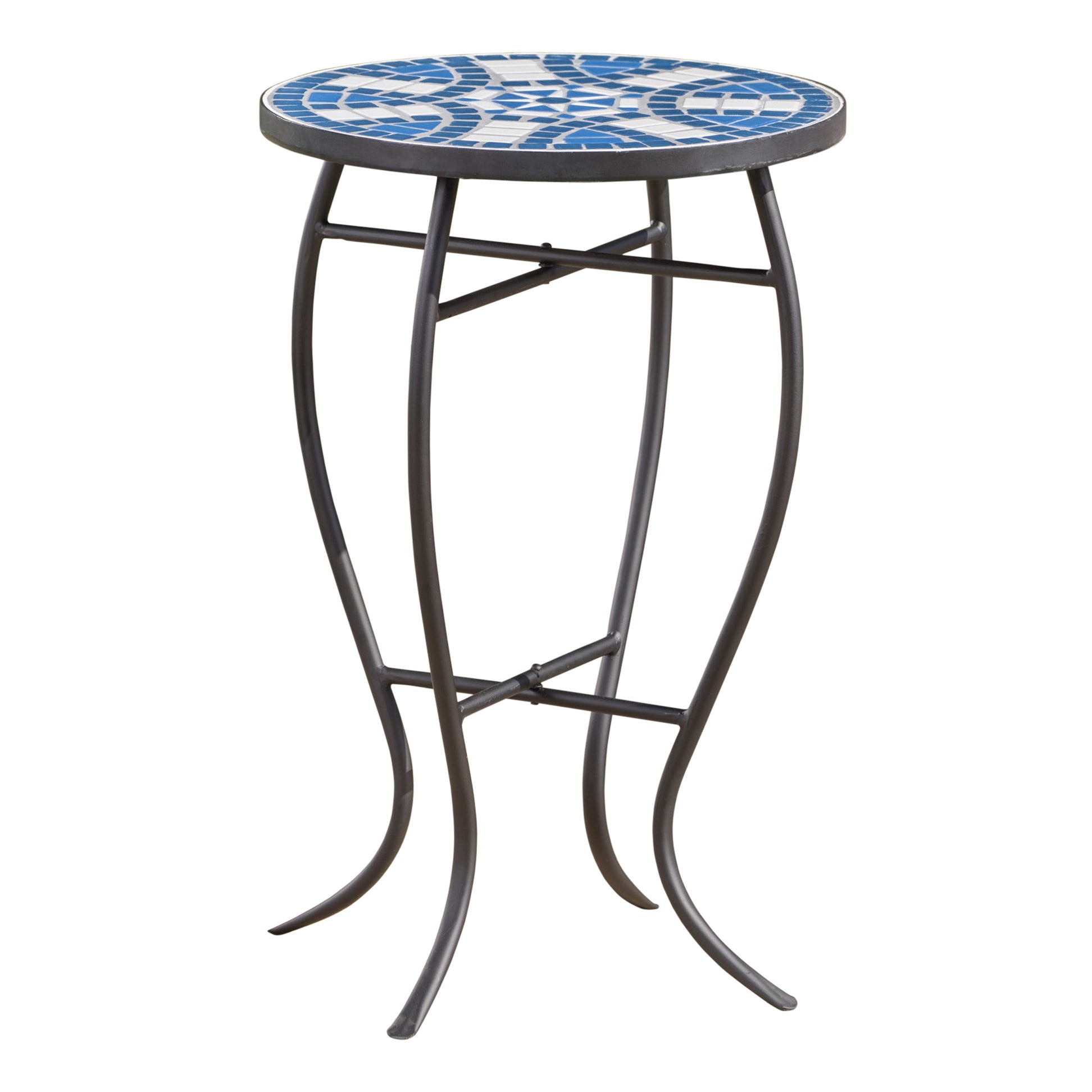 Outdoor Round End Table with Mosaic-Style Top and Curved Iron Legs - Pier 1