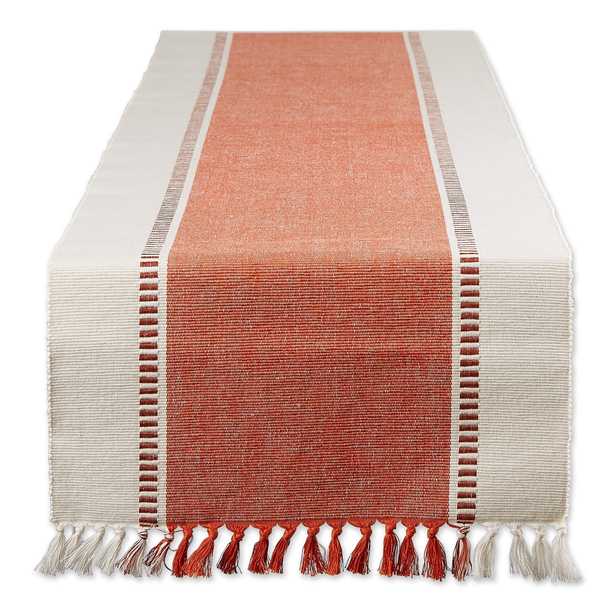 BURNT ORANGE STRIPED FRINGE RIBBED TABLE RUNNER 13x72 - Pier 1