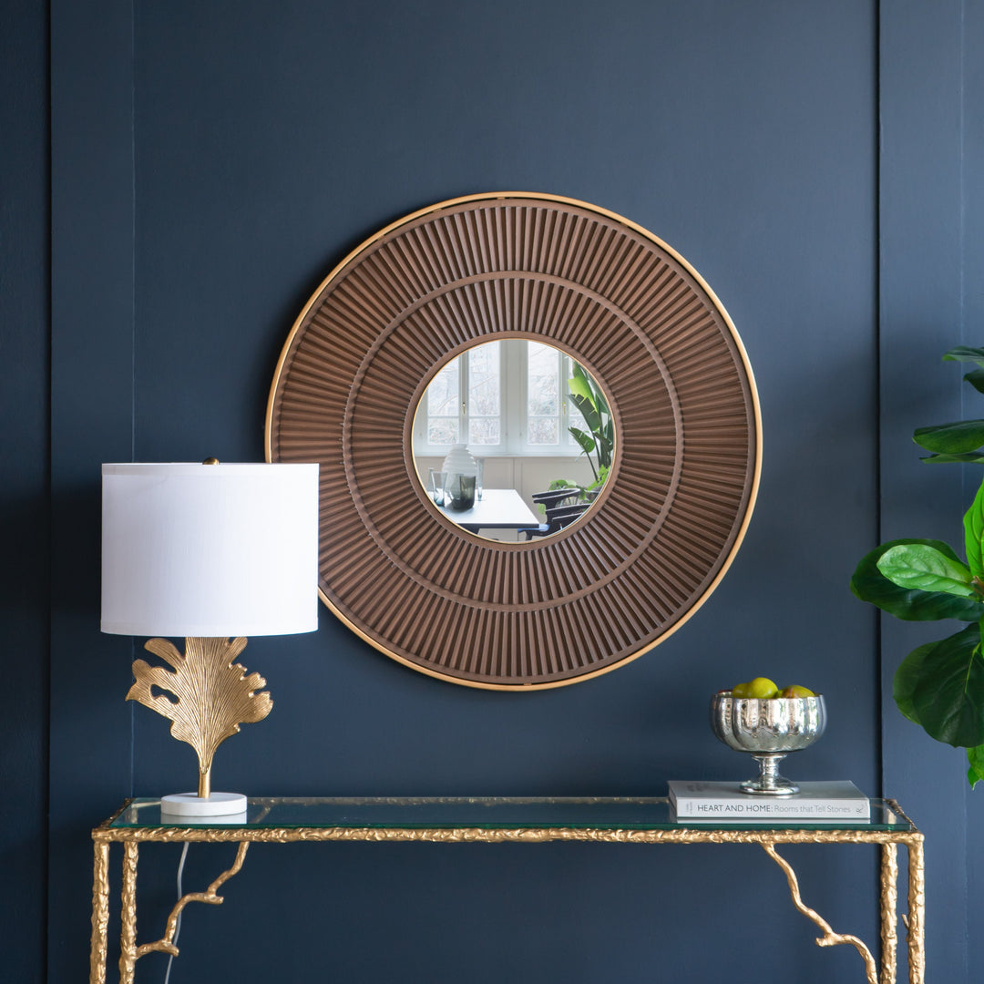 Round Wall Mirror with Pleated Design and Iron Frame - Pier 1