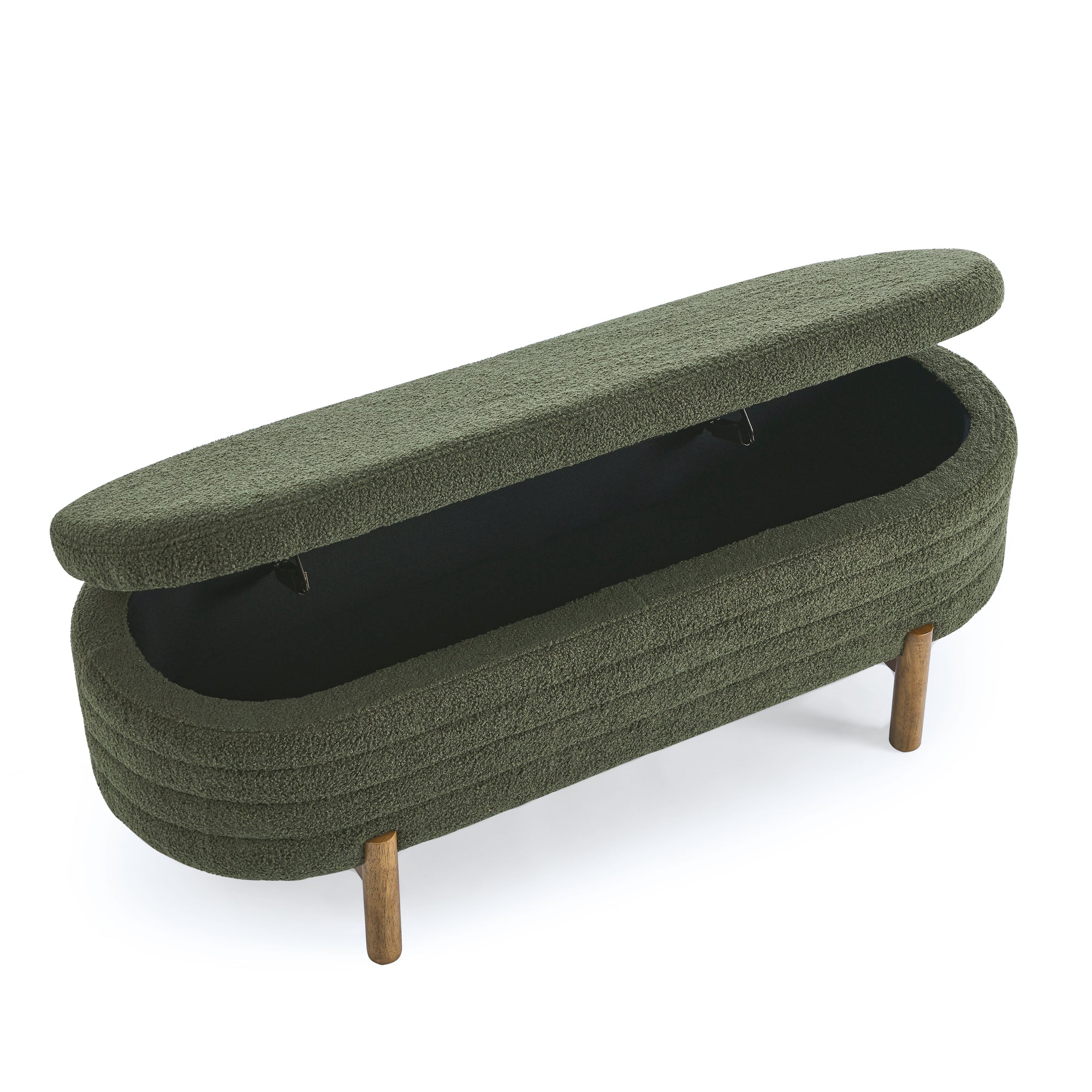 Upholstered Oval Storage Bench with Rubber Wood Legs - Pier 1