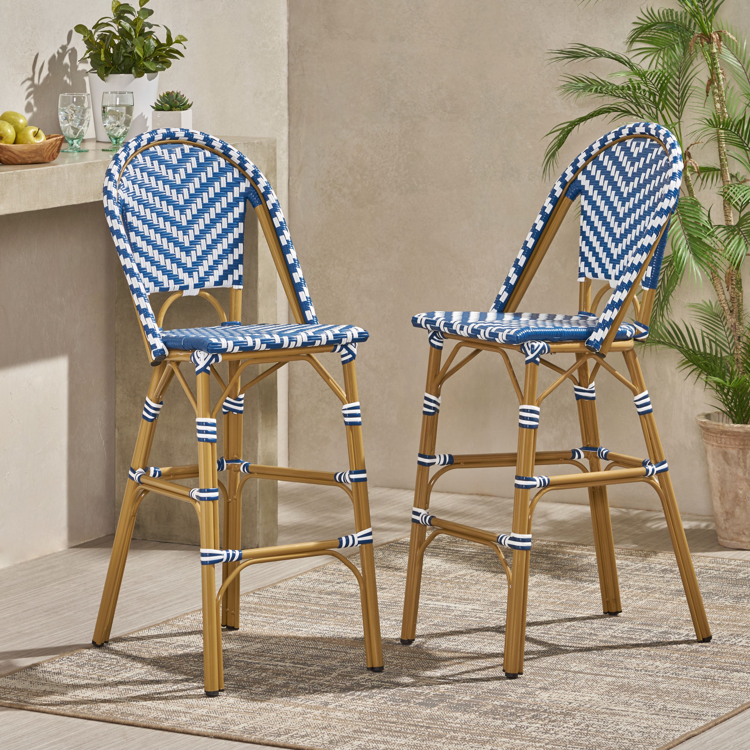 Clifftop 29.5" Outdoor Rattan Bar Stool with Aluminum Frame and ...