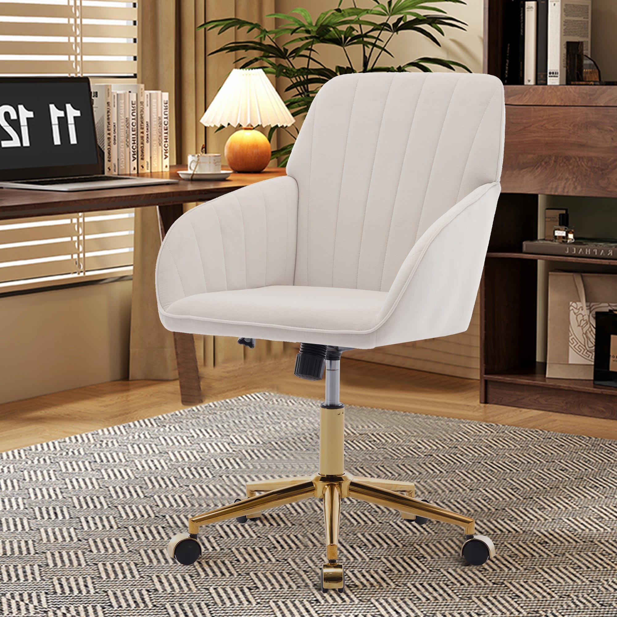 Adjustable Ergonomic Swivel Chair with Golden Base – Pier 1