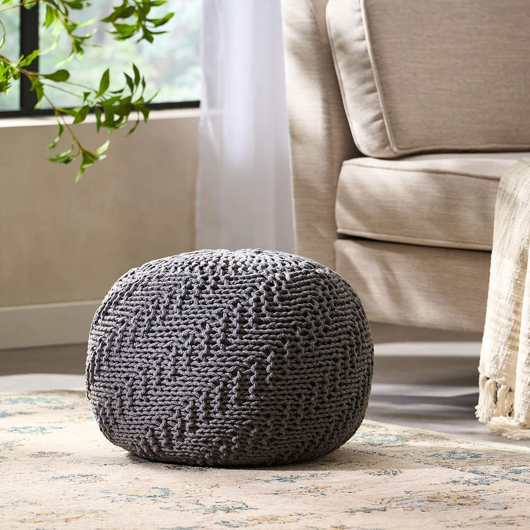 Claritys 20" x 20" Round Pouf with Knit Weave Design - Pier 1