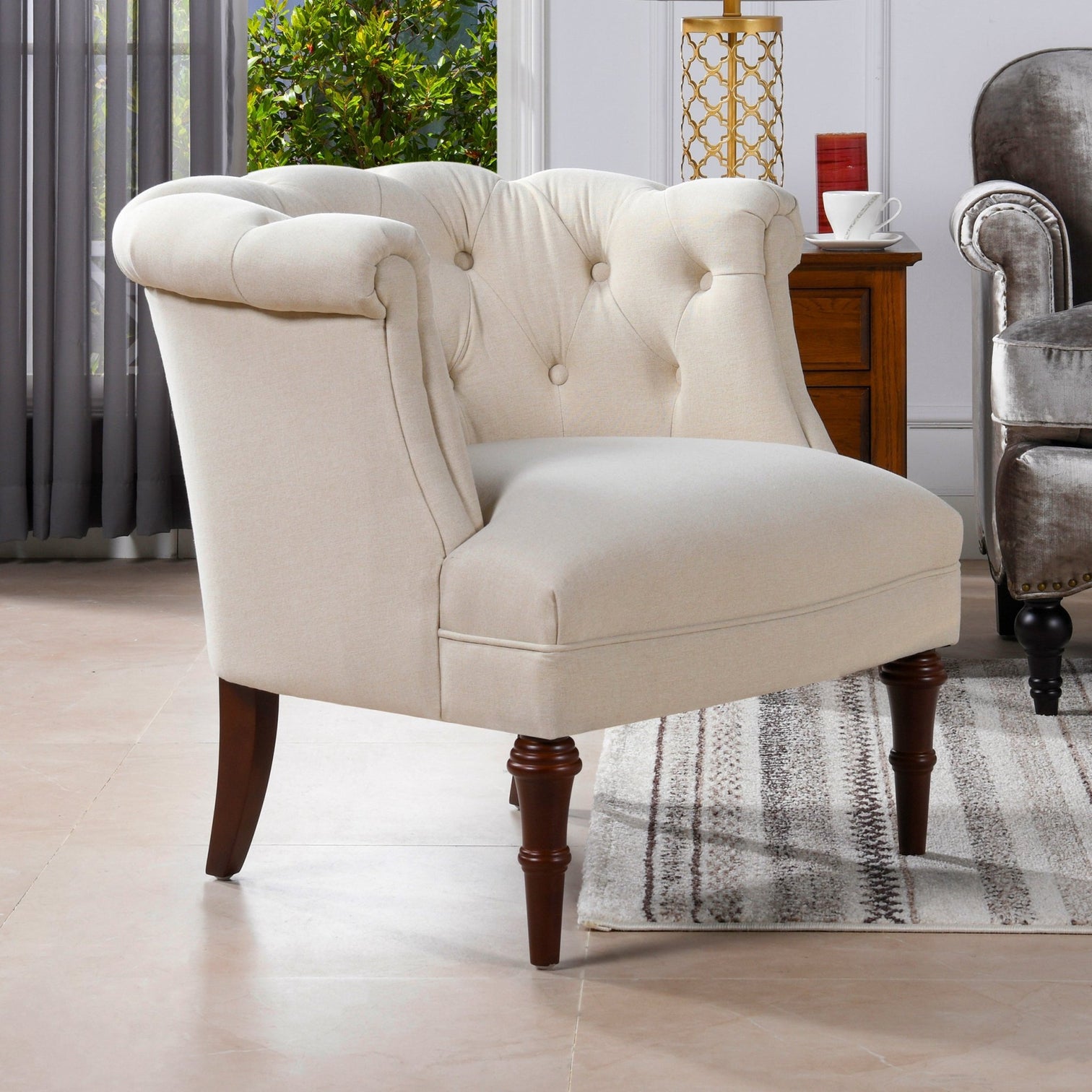 Comforts Upholstered Accent Chair with Recessed Arms and Barrel Design ...