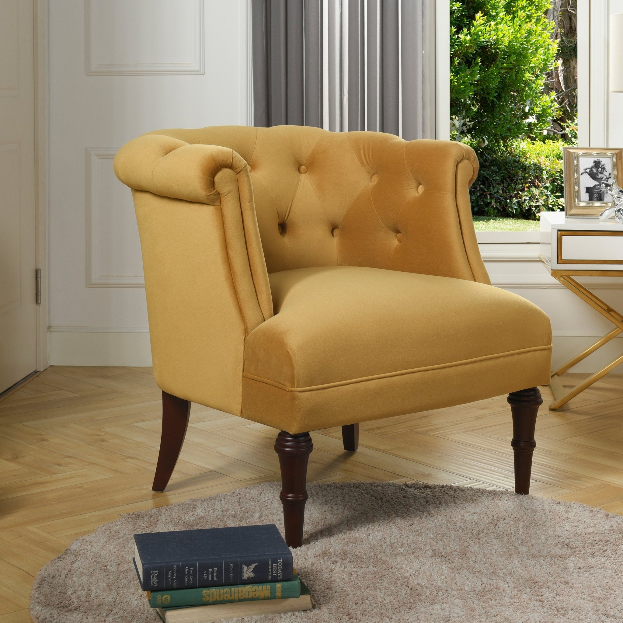 Comforts Upholstered Accent Chair with Recessed Arms and Barrel Design ...