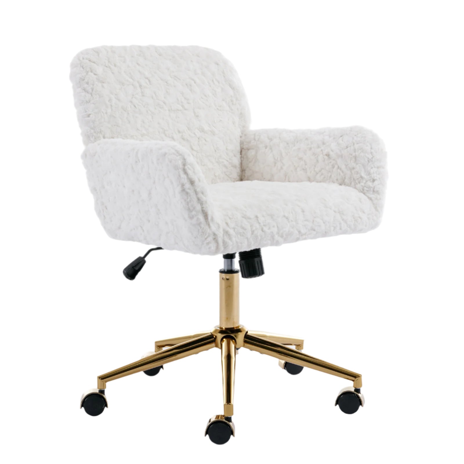 Faux Rabbit Hair Office Chair with Golden Metal Base, Adjustable Swive ...