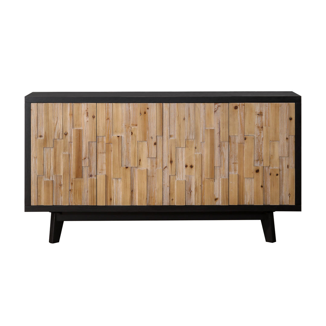 Wooden 4-Door Storage Cabinet with Textured Geometric Design - Pier 1