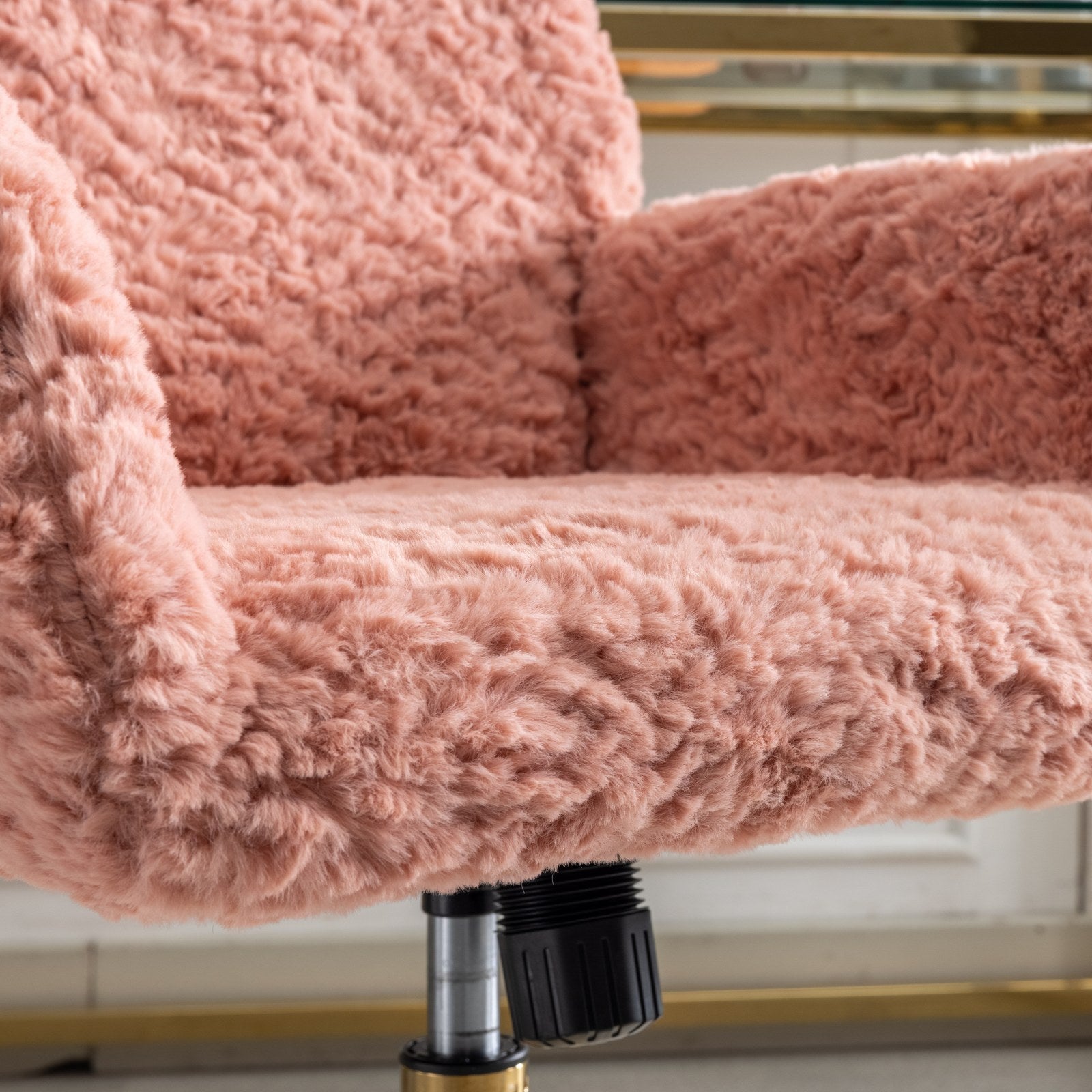 Faux Rabbit Hair Office Chair with Golden Metal Base, Adjustable Swive ...