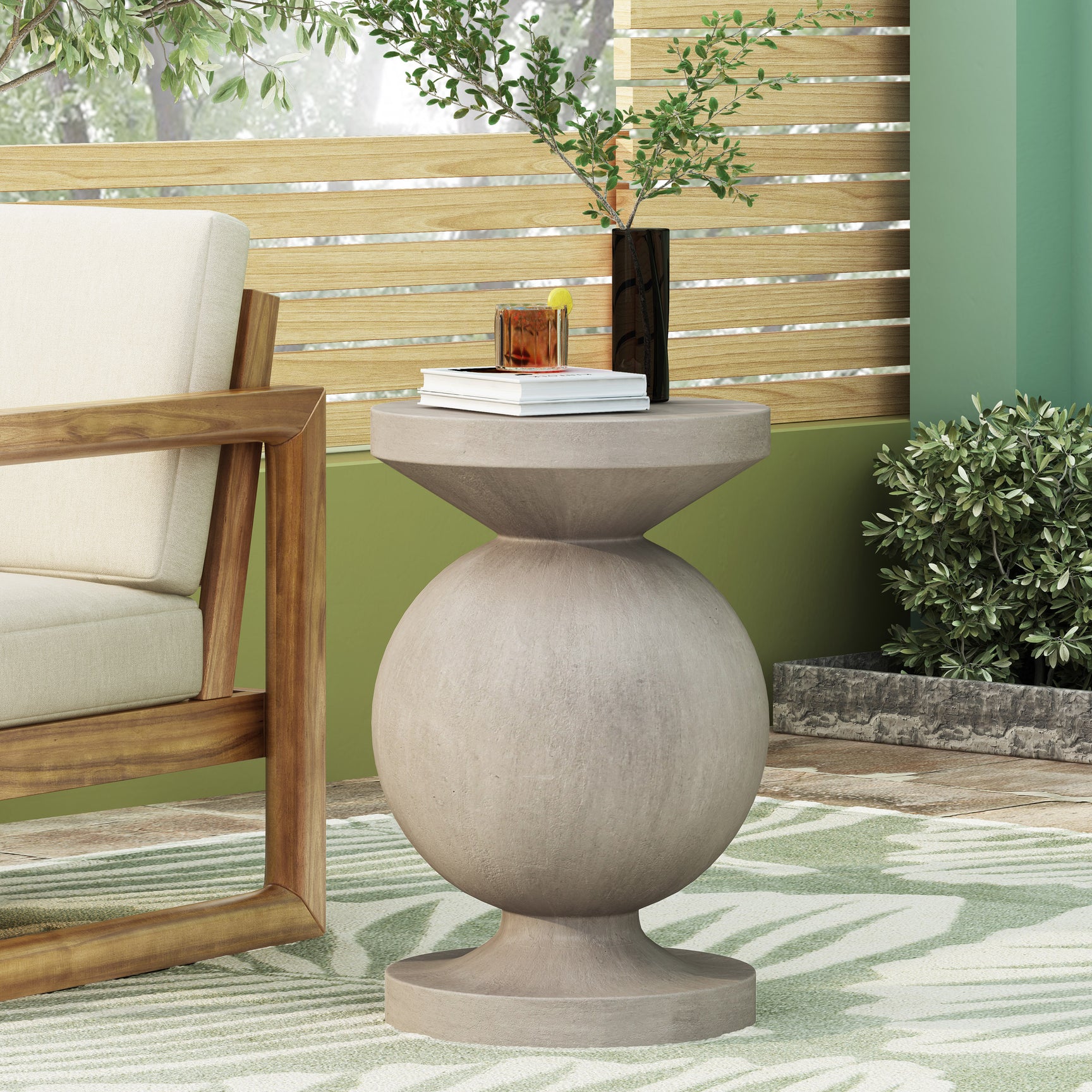 Outdoor Concrete Side Table with Round Top and Pedestal Base - Pier 1