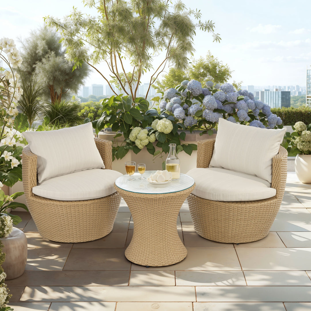 3-Piece Outdoor Chat Set with Curved Back Club Chair and Round End ...