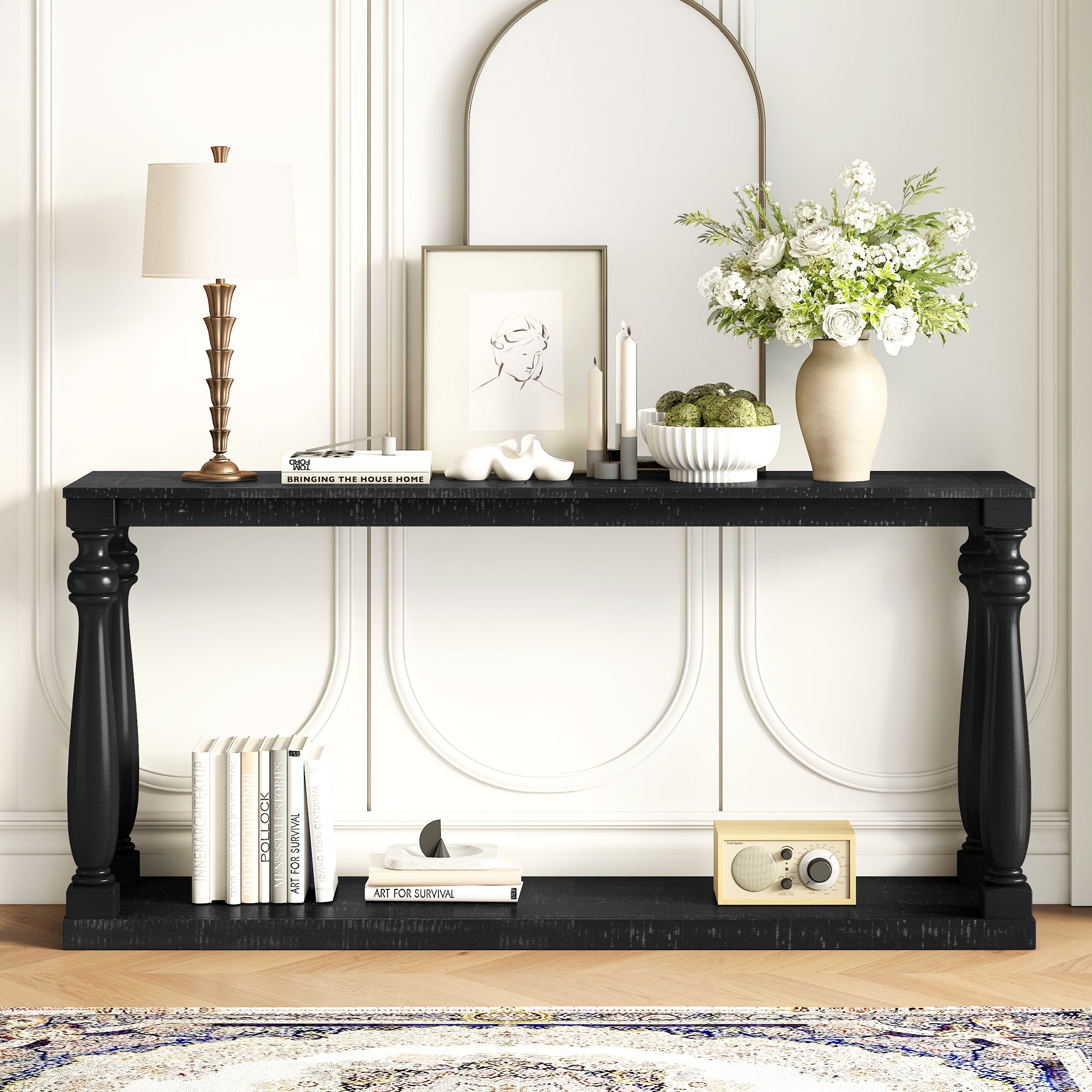 Farmhouse Turned-Leg Entryway Console Table with Bottom Shelf – Pier 1