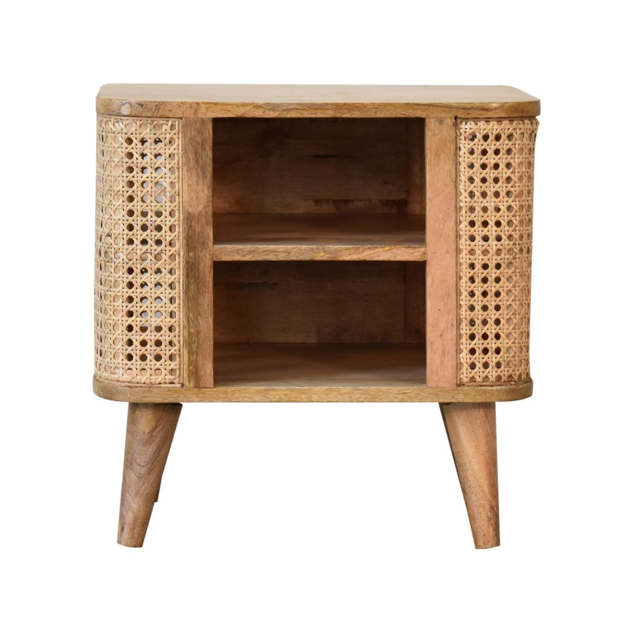 Decipher Wood and Rattan Bedside with 2 Open Shelves - Pier 1