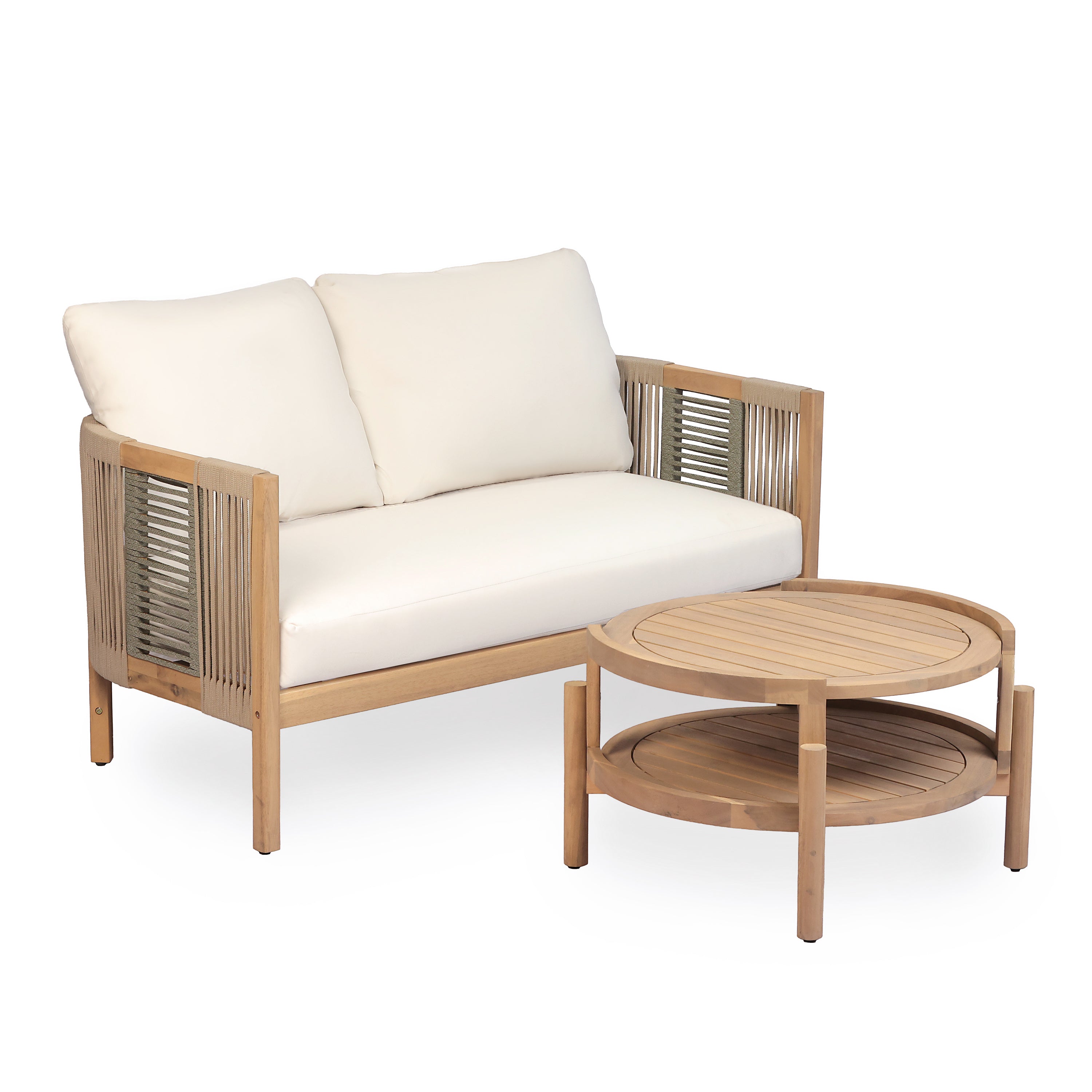 Potter Outdoor Acacia Wood Loveseat & 2-Tier Coffee Table Set – Pier 1