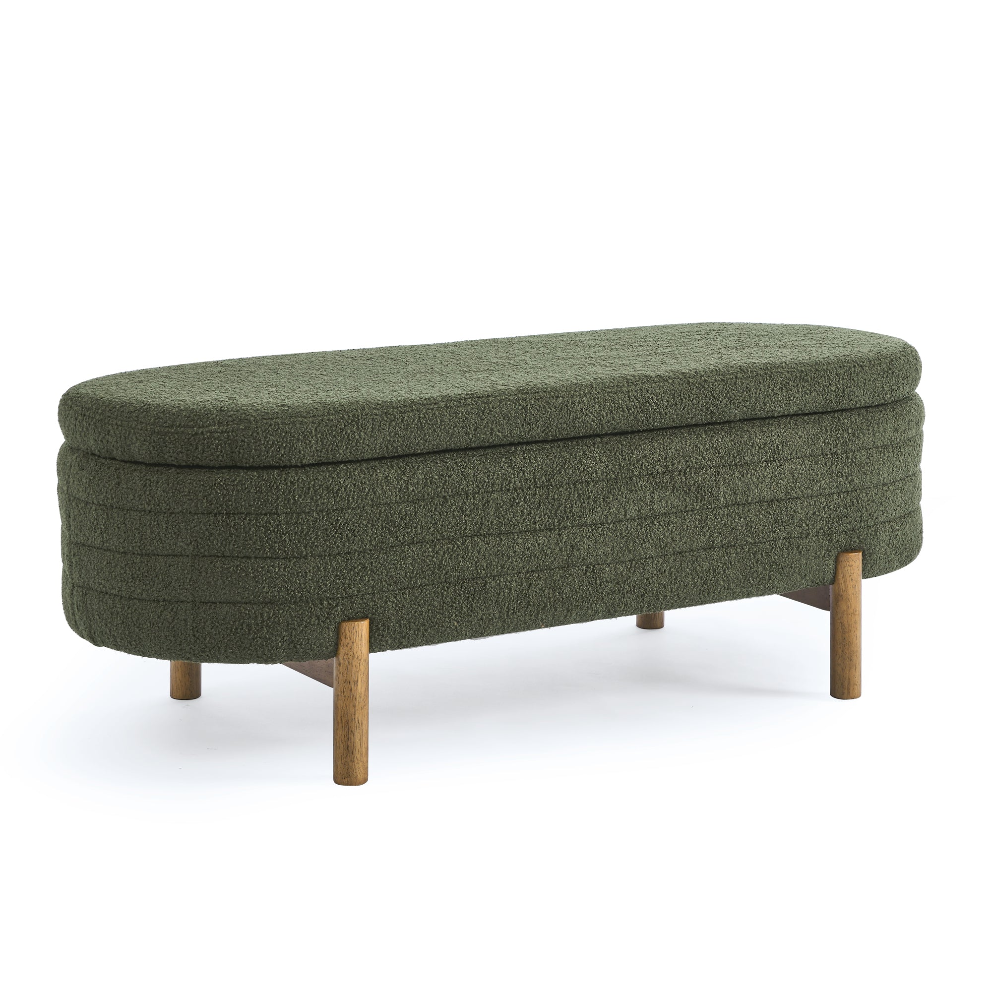 Upholstered Oval Storage Bench with Rubber Wood Legs - Pier 1