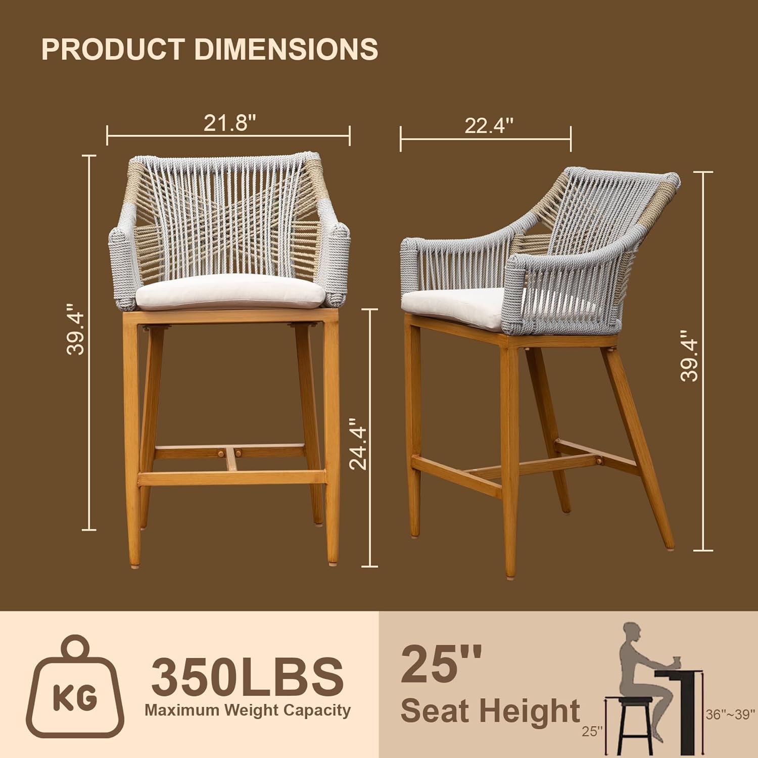 Creation Outdoor Bar Stool with Square Backrest & Adjustable Foot, Set ...