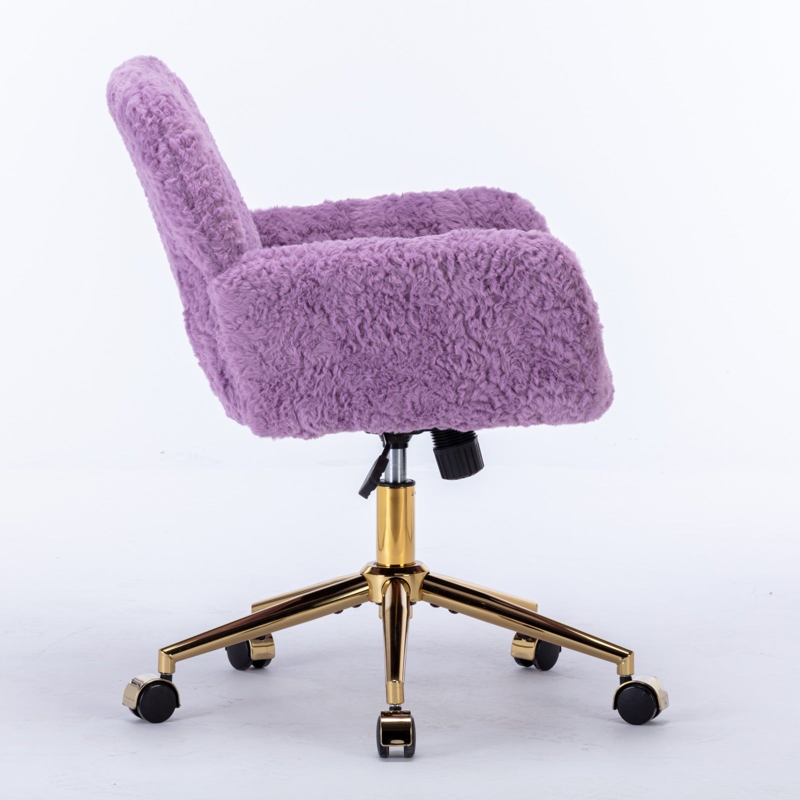 Faux Rabbit Hair Office Chair with Golden Metal Base, Adjustable Swive ...