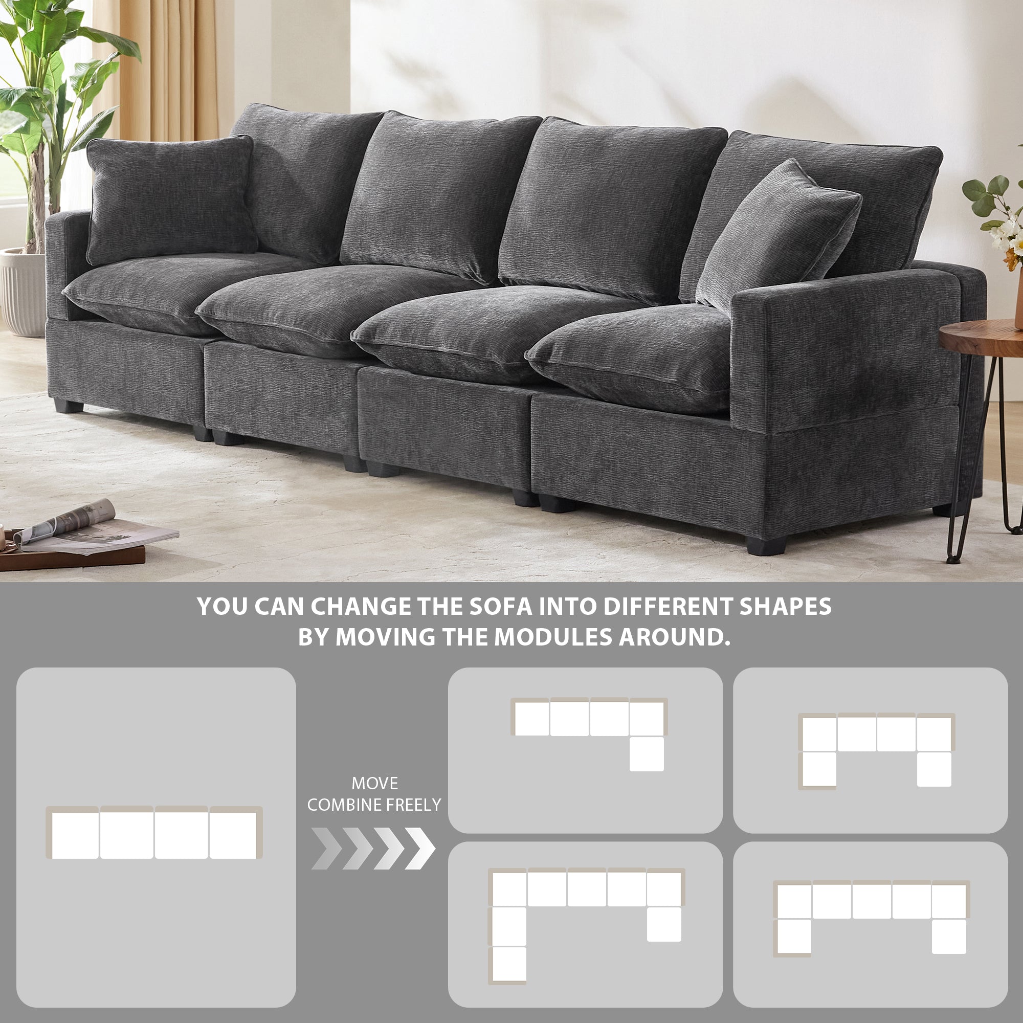 Chenille Modular Sofa with 2 Pillows, Seats 4 – Pier 1