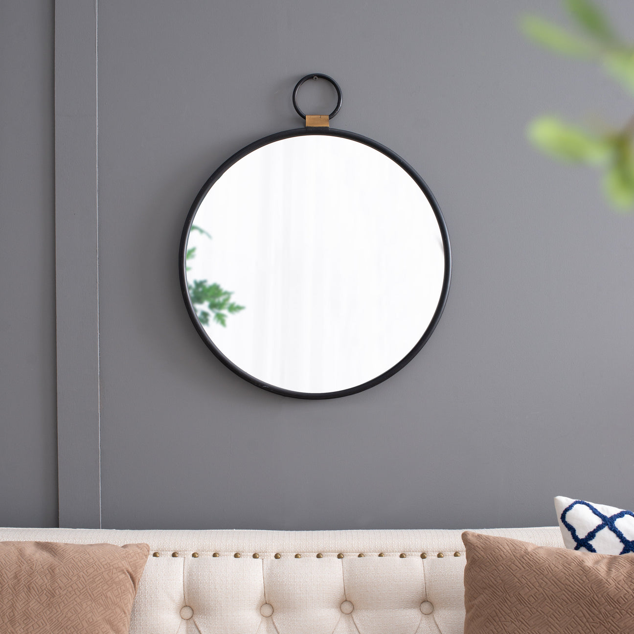 Round Wall Mirror with Stopwatch-Shaped Design - Pier 1