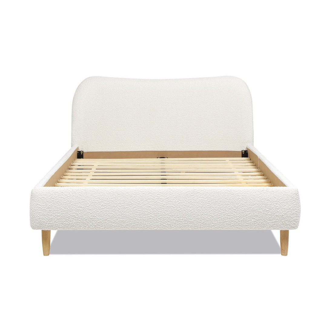Enchantr Upholstered Platform Bed with Curved Headboard and Wood Frame ...