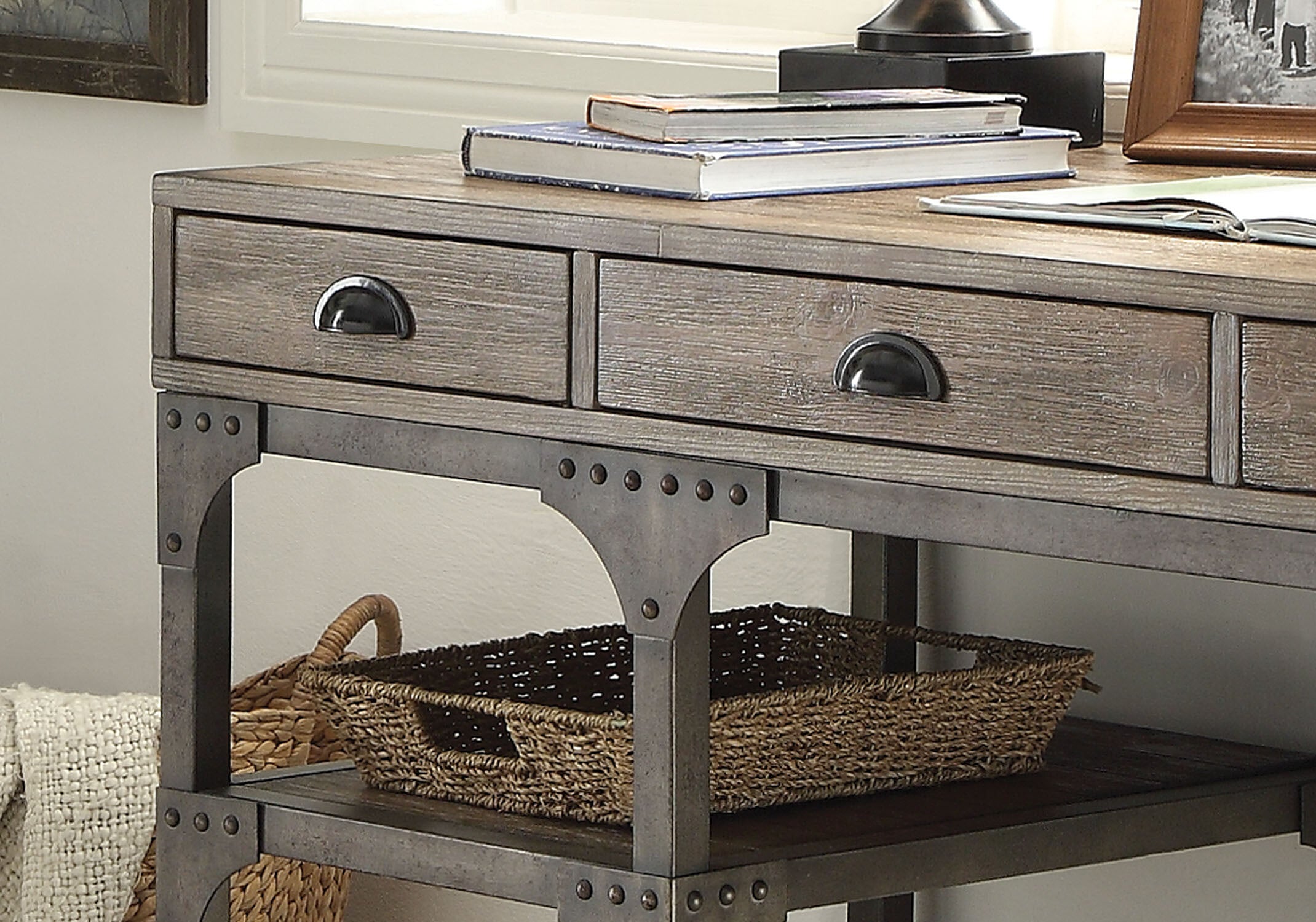 Weathered Oak and Antique Silver 3-Drawer Writing Desk – Pier 1