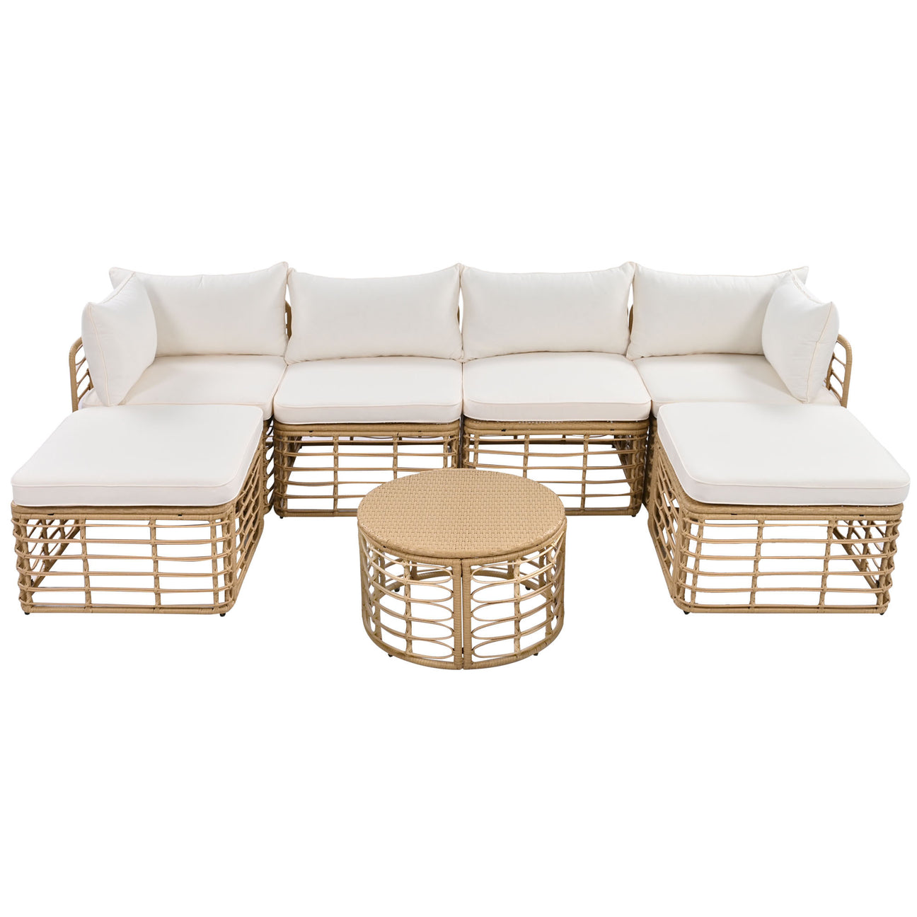 Evoking 7-Piece Outdoor Sectional Set with Hollow Woven Design and ...
