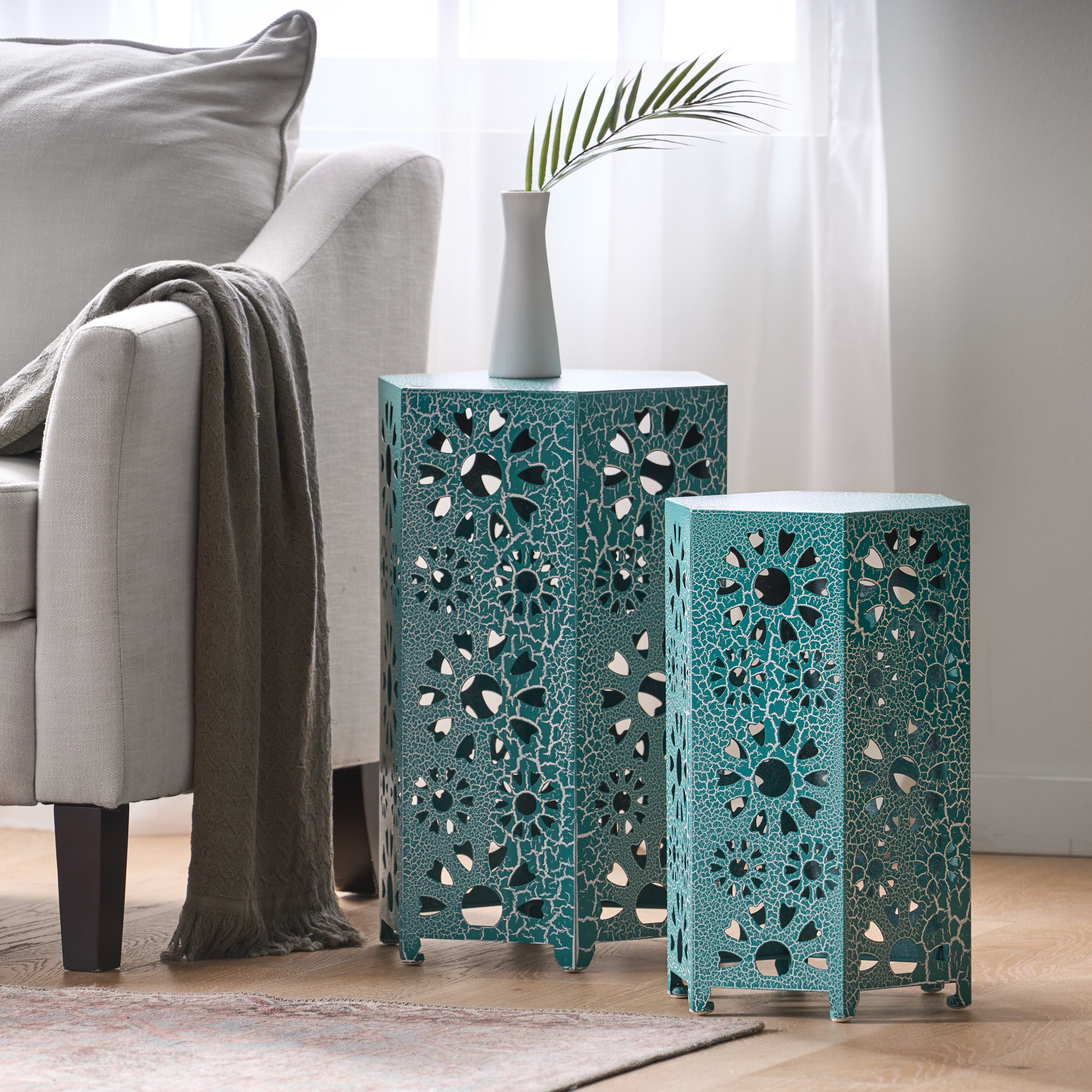 Enshrine Outdoor Iron Side Table with Sunburst Cut Out Design - Pier 1