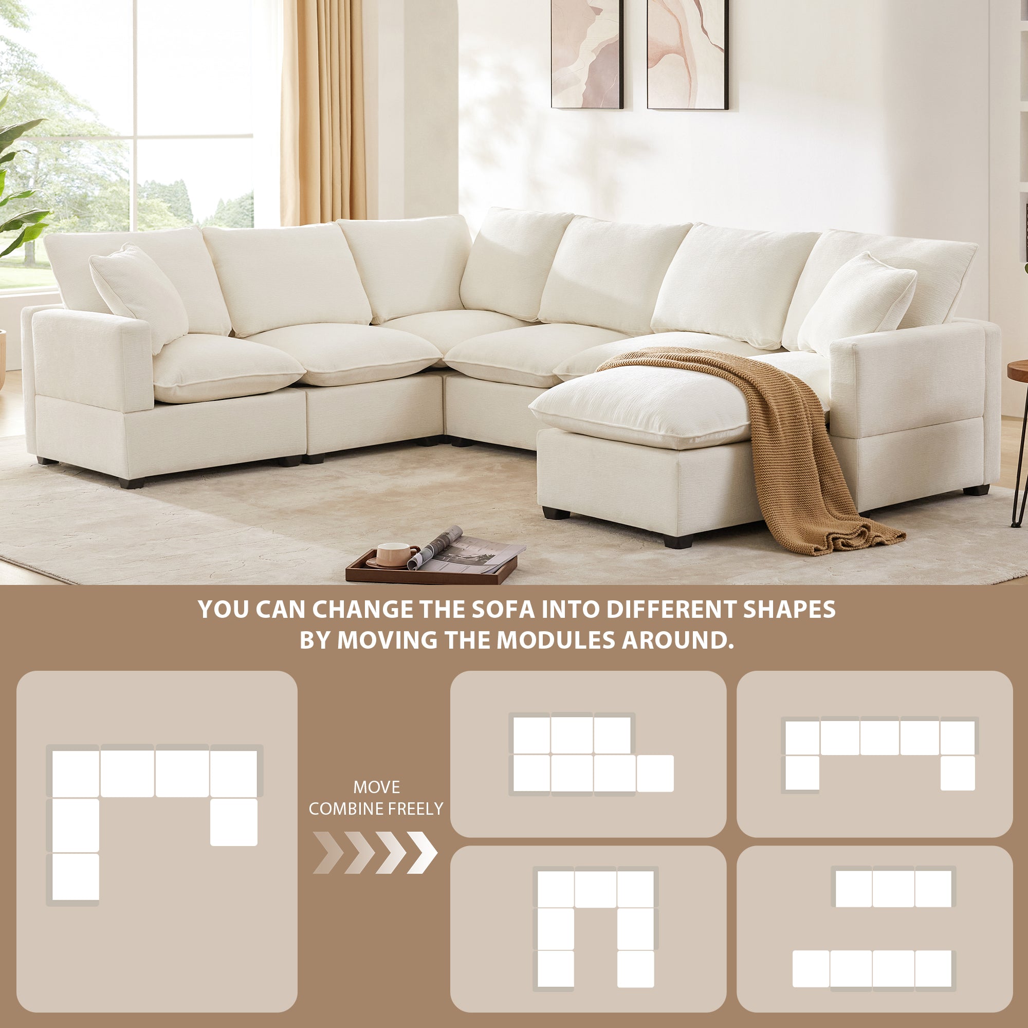 Chenille Modular U-Shape Sectional Sofa, Seats 7 – Pier 1