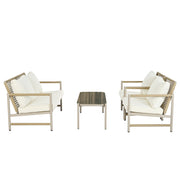 4-Piece PE Rattan Patio Set with Glass Tabletop, Loveseat and 2 Single ...
