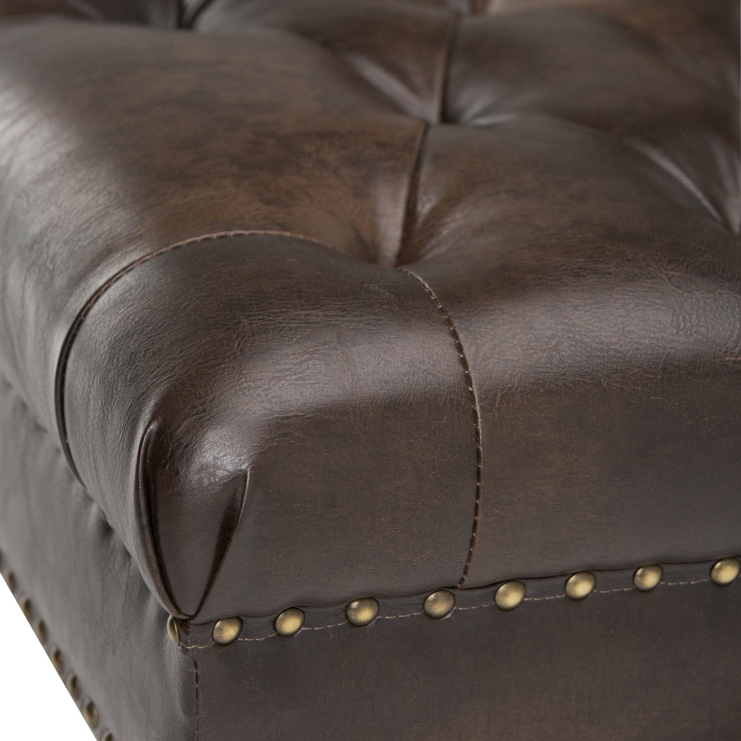 Fortune Upholstered Ottoman Bench with Tufted Top, Nailhead Trim and ...