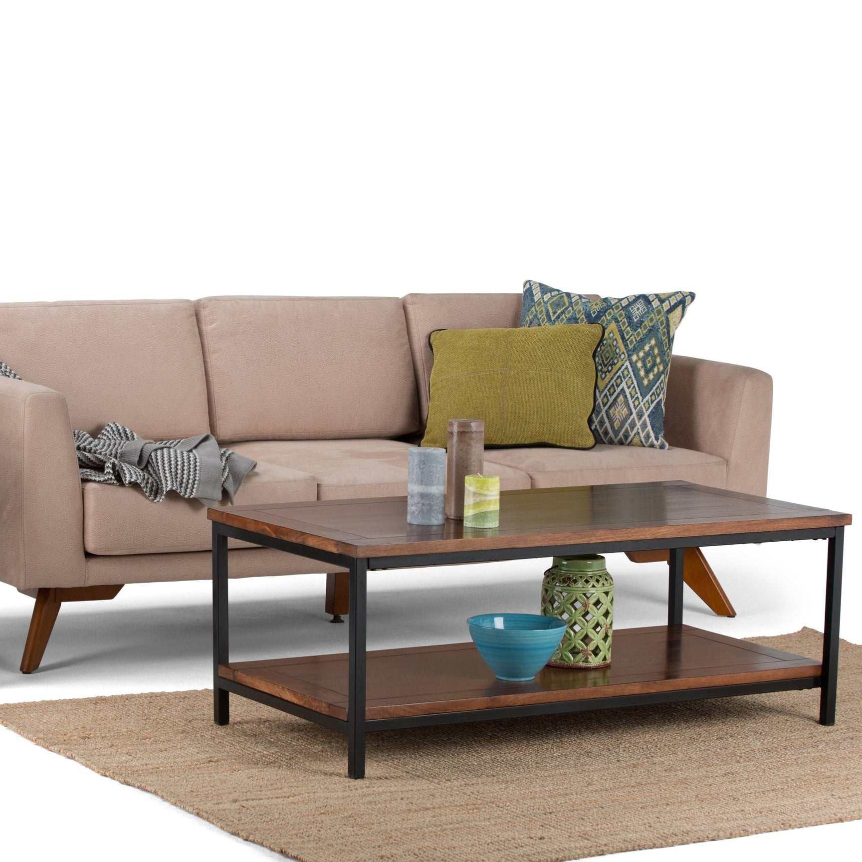 Haloed Rectangular Coffee Table with Open Bottom Shelf and Metal Frame ...