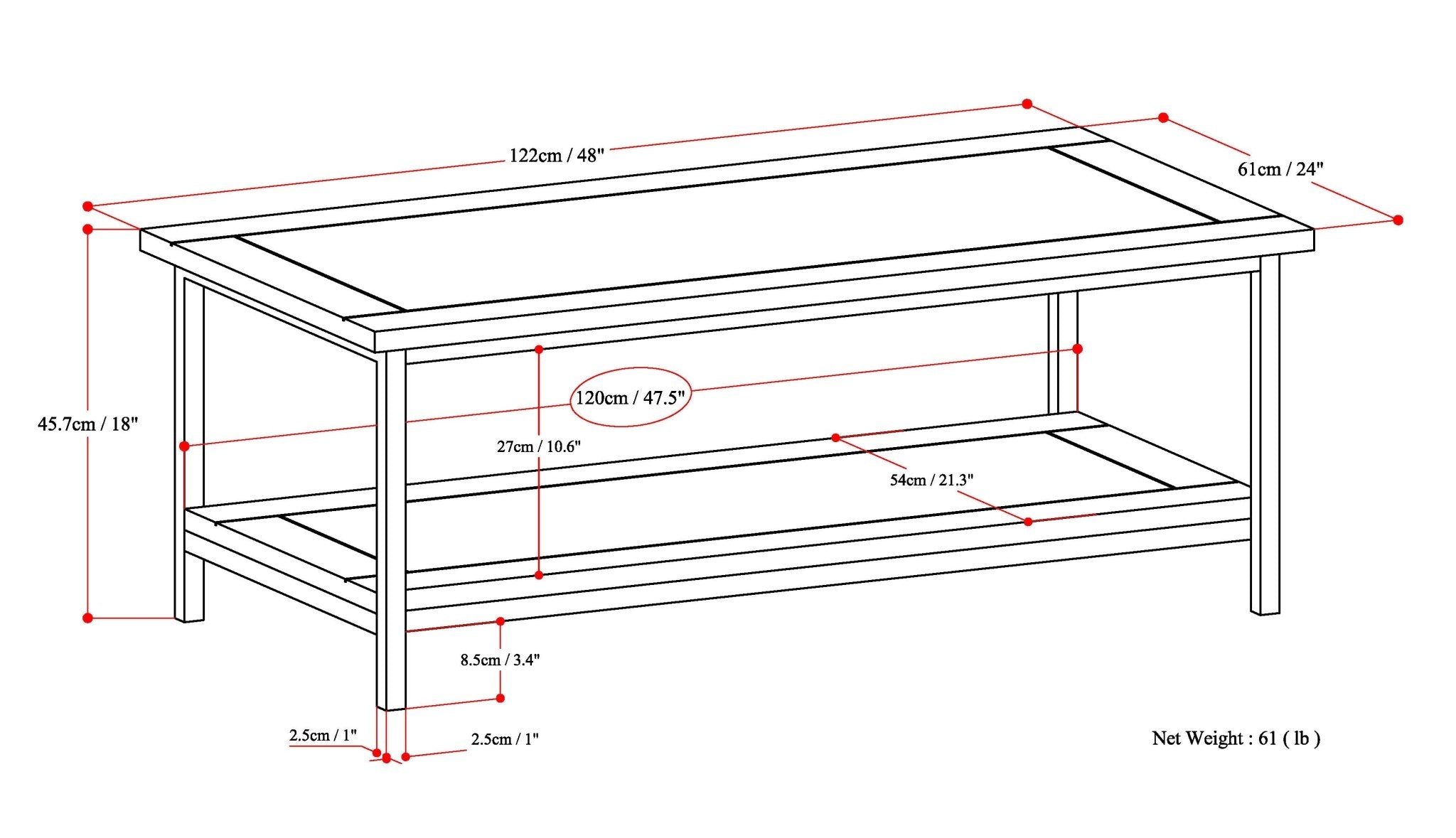 Haloed Rectangular Coffee Table with Open Bottom Shelf and Metal Frame ...