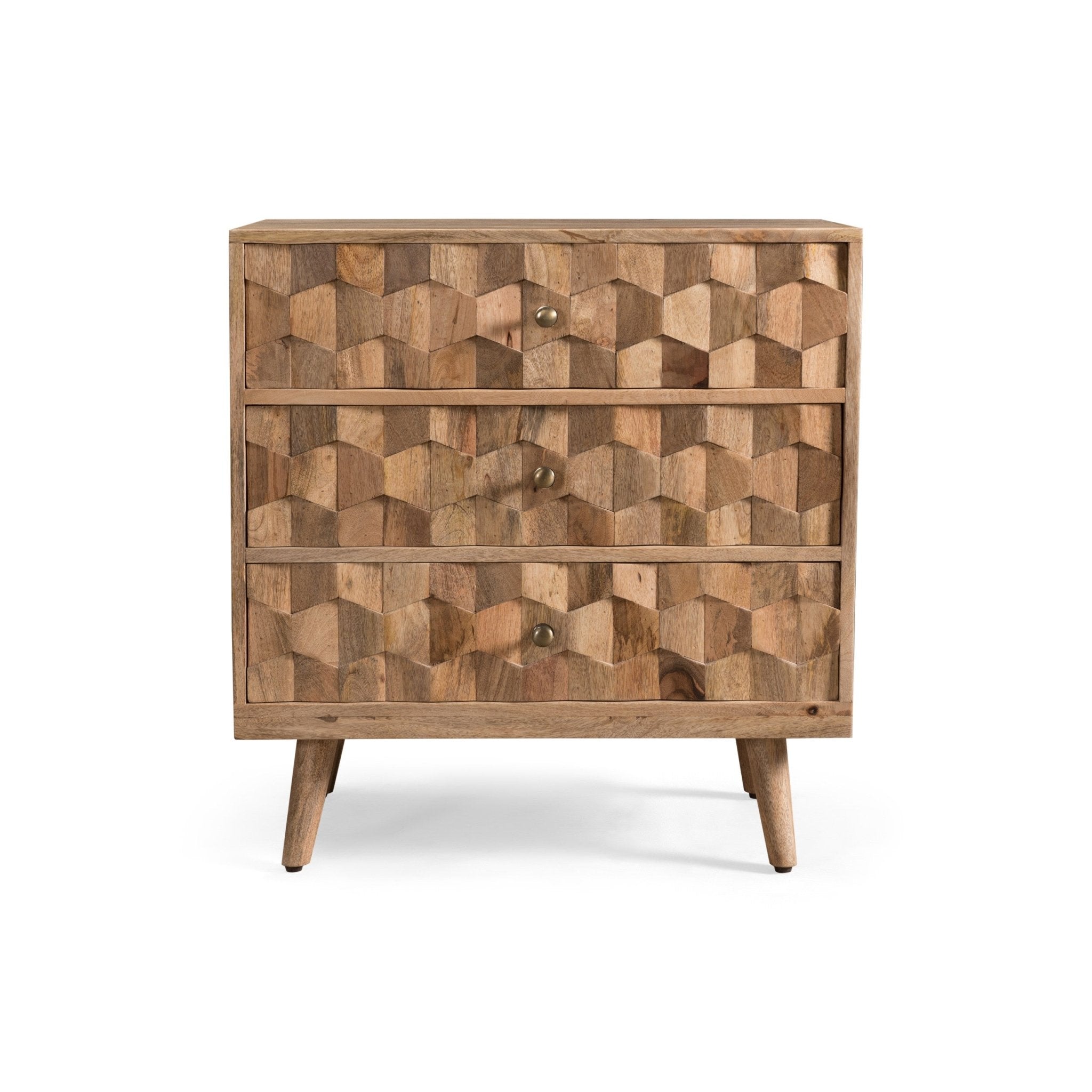 Mango Wood 3-Drawer Chest with 3D Tile Weave Design - Pier 1