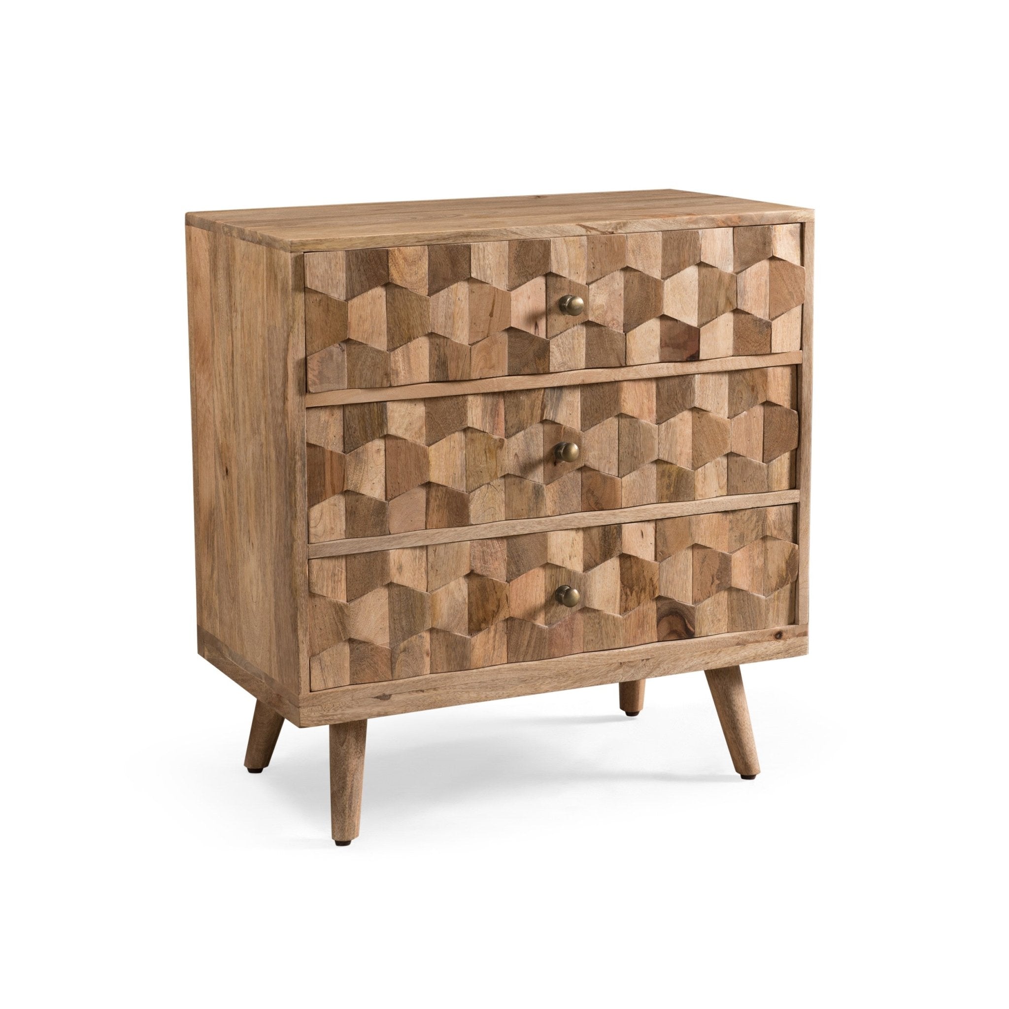 Mango Wood 3-Drawer Chest with 3D Tile Weave Design - Pier 1