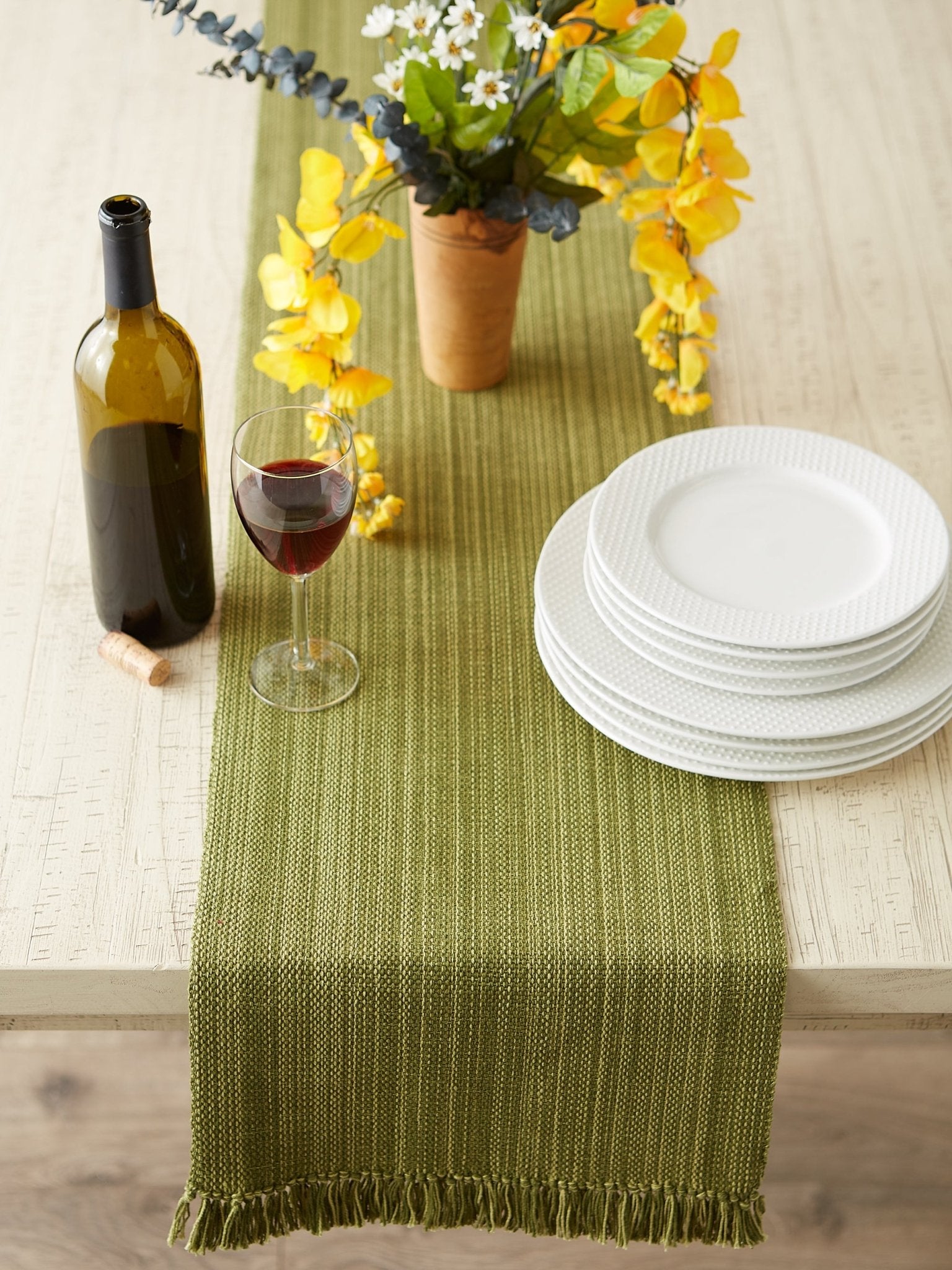 OLIVE GREEN VARIEGATED FRINGE TABLE RUNNER 13x72 - Pier 1
