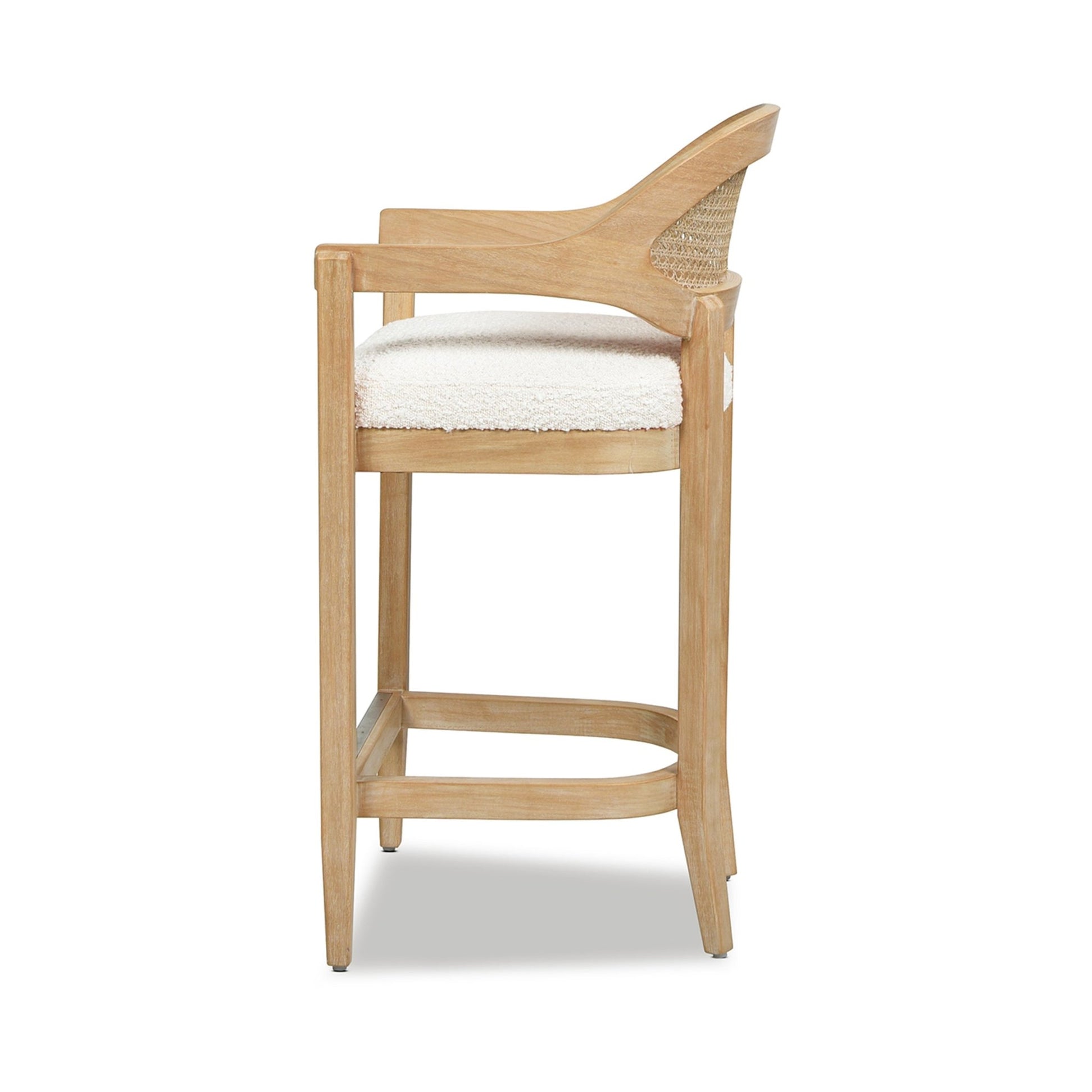 Pyrla 26" Upholstered Counter Stool with Curved Cane Back and Wood Legs ...