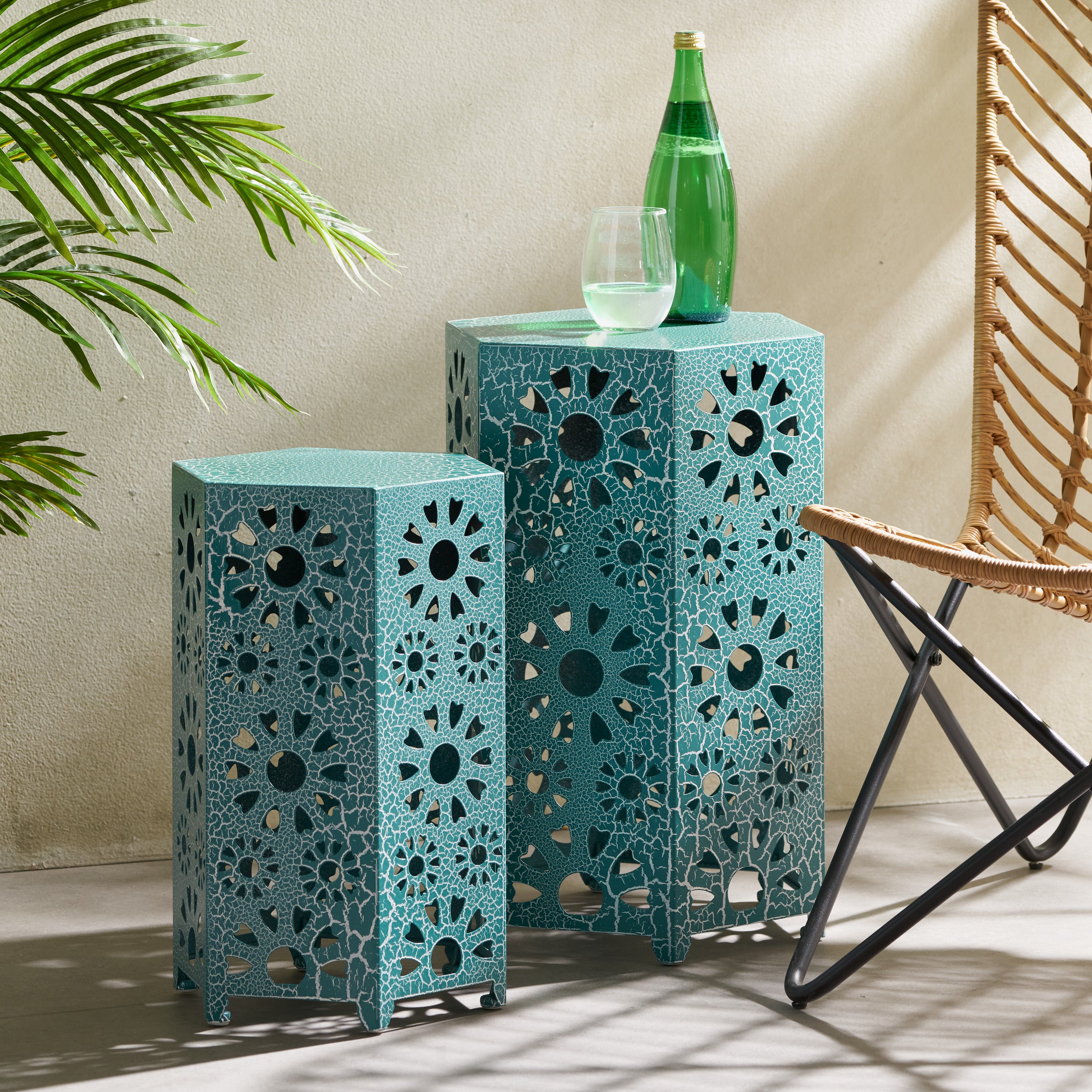 Enshrine Outdoor Iron Side Table with Sunburst Cut Out Design - Pier 1