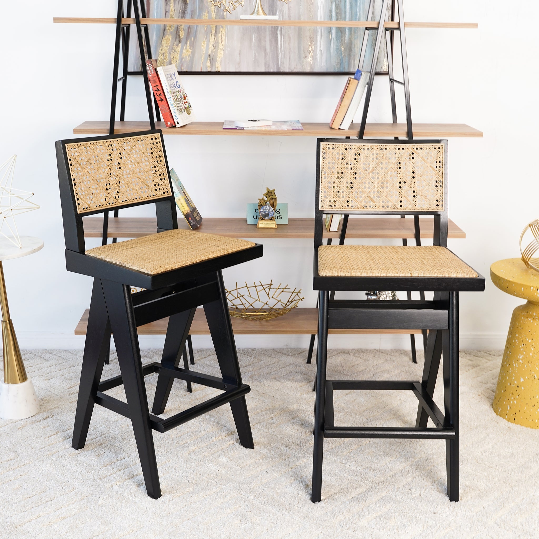 Rattan Bar Stool with Footrest and Open Back Design, Set of 2 - Pier 1