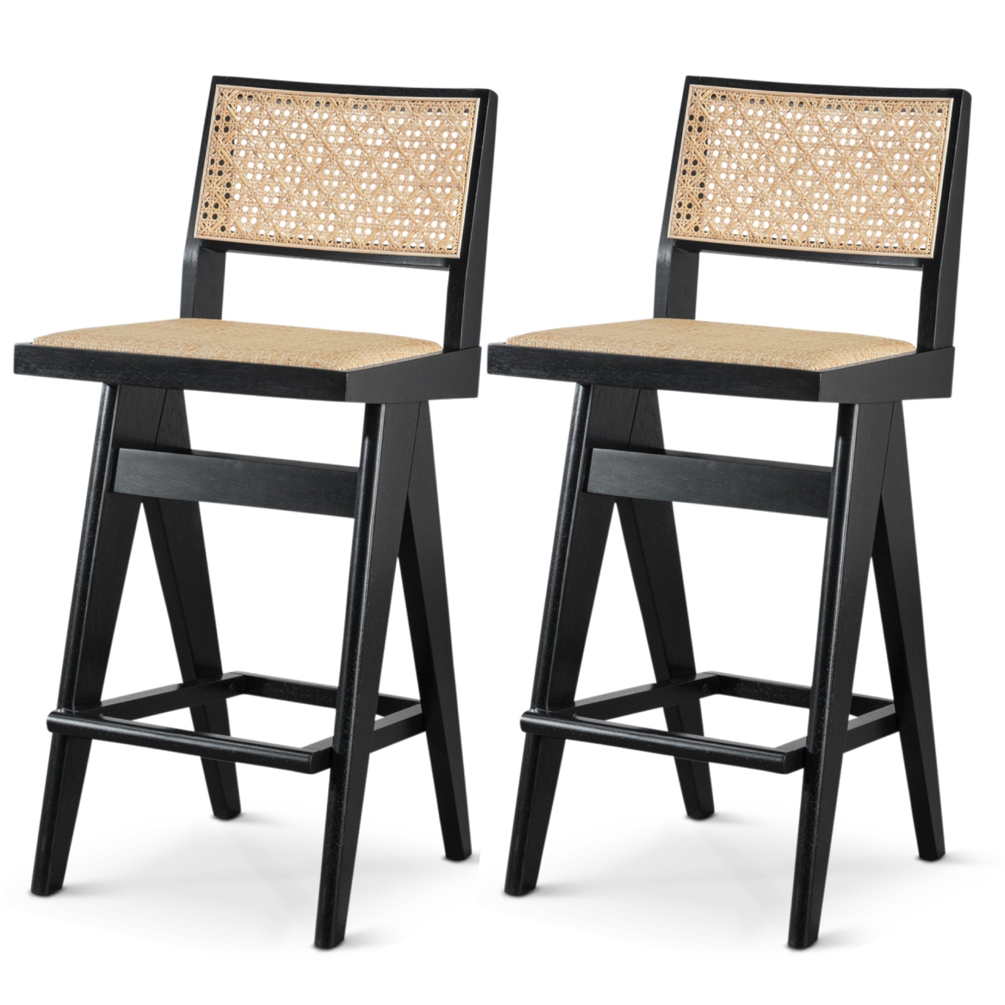 Rattan Bar Stool with Footrest and Open Back Design, Set of 2 - Pier 1