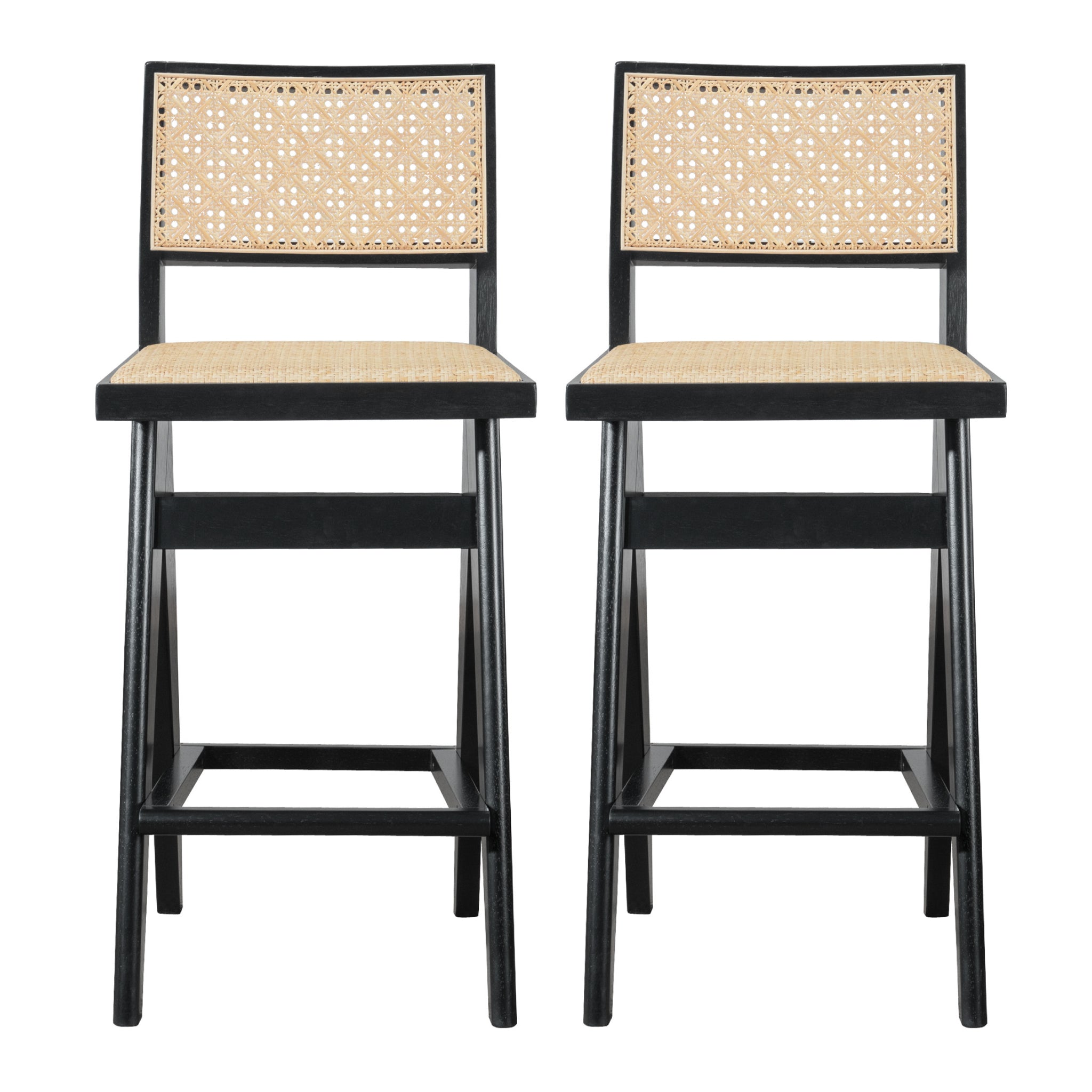 Rattan Bar Stool with Footrest and Open Back Design, Set of 2 - Pier 1