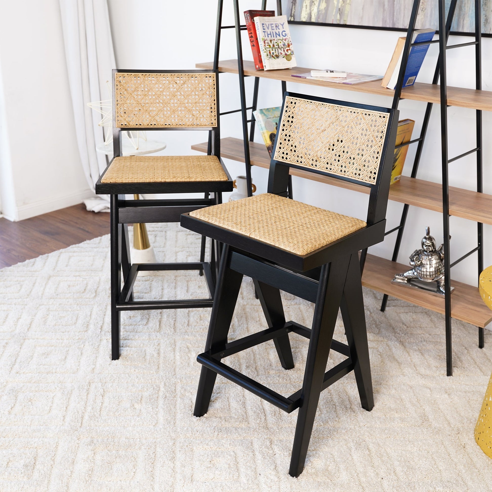 Rattan Bar Stool with Footrest and Open Back Design, Set of 2 - Pier 1