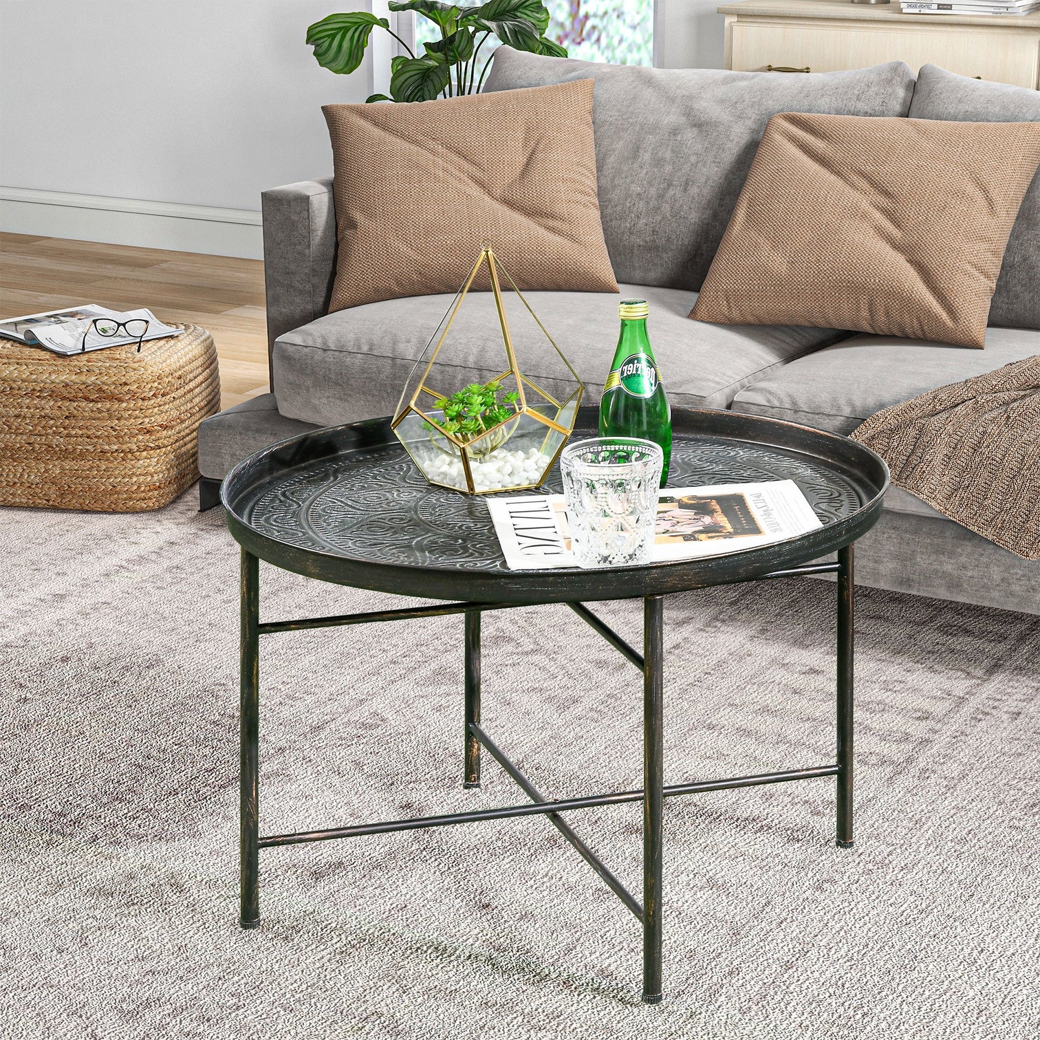 24" Round Coffee Table with Hammered Tray Top - Pier 1